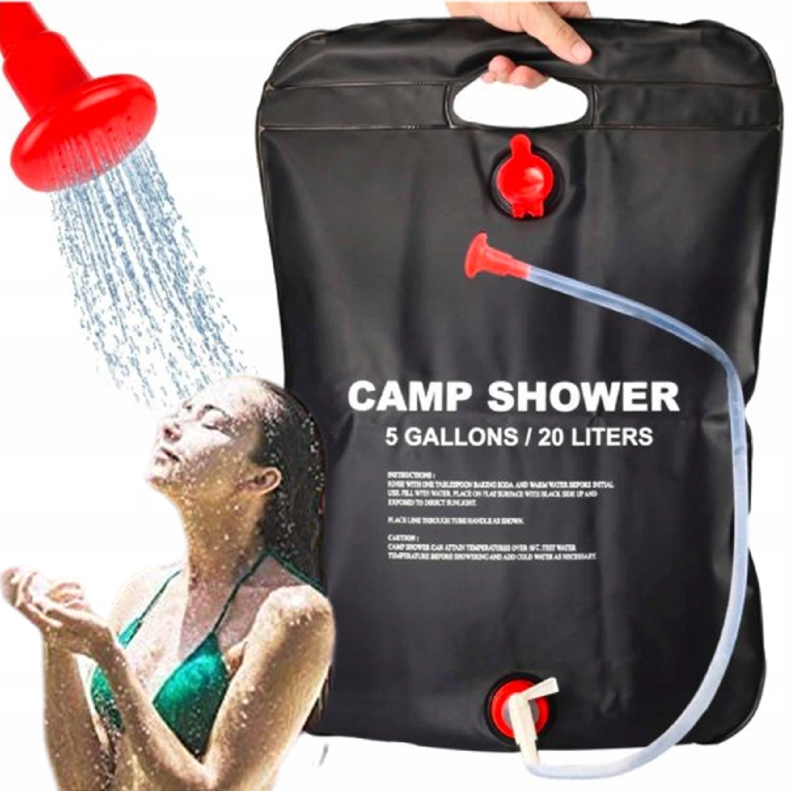 SOLÁRNÍ SPRCHA TURISTICKÁ POLNÍ PŘENOSNÁ S VENTILEM REGULACE VODY 20L ...