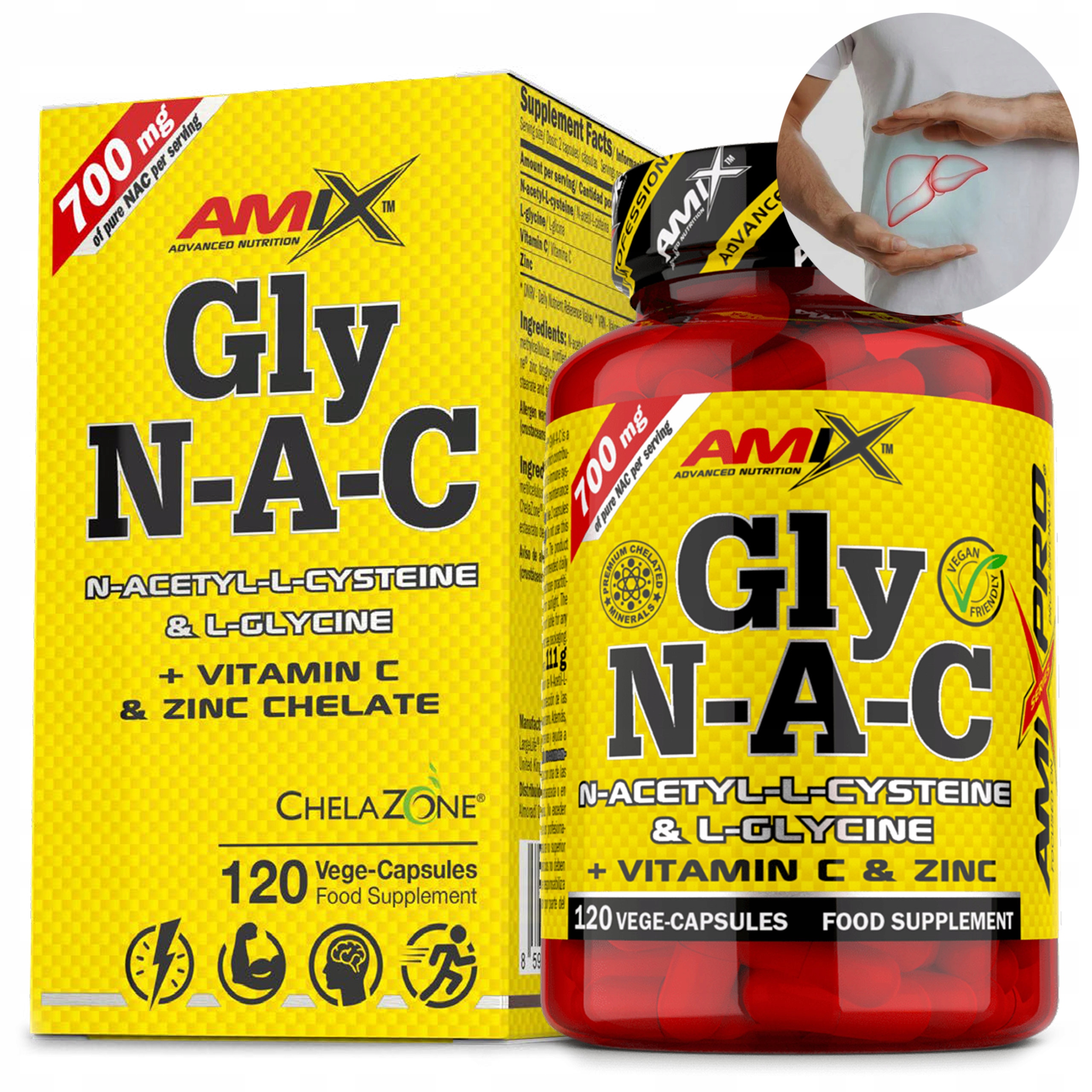 GLICYNA, NAC N ACETYLO CYSTEINA 700mg Cynk wątroba, na stres sen ...
