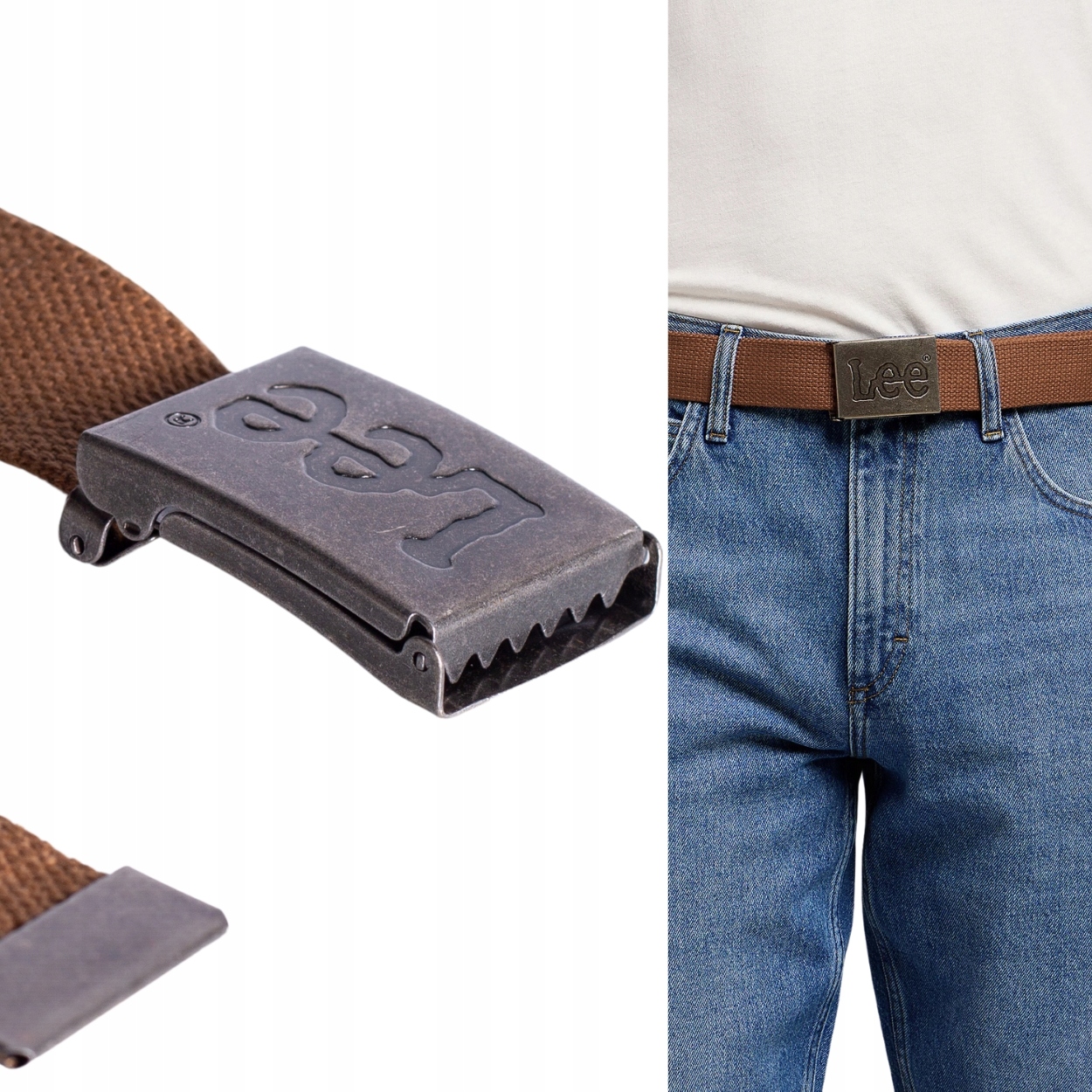 Lee WEBBING BELT Acorn BRĄZOWY RUDY PASEK PEŁNA KLAMRA Z LOGO Rozm. 90 ...