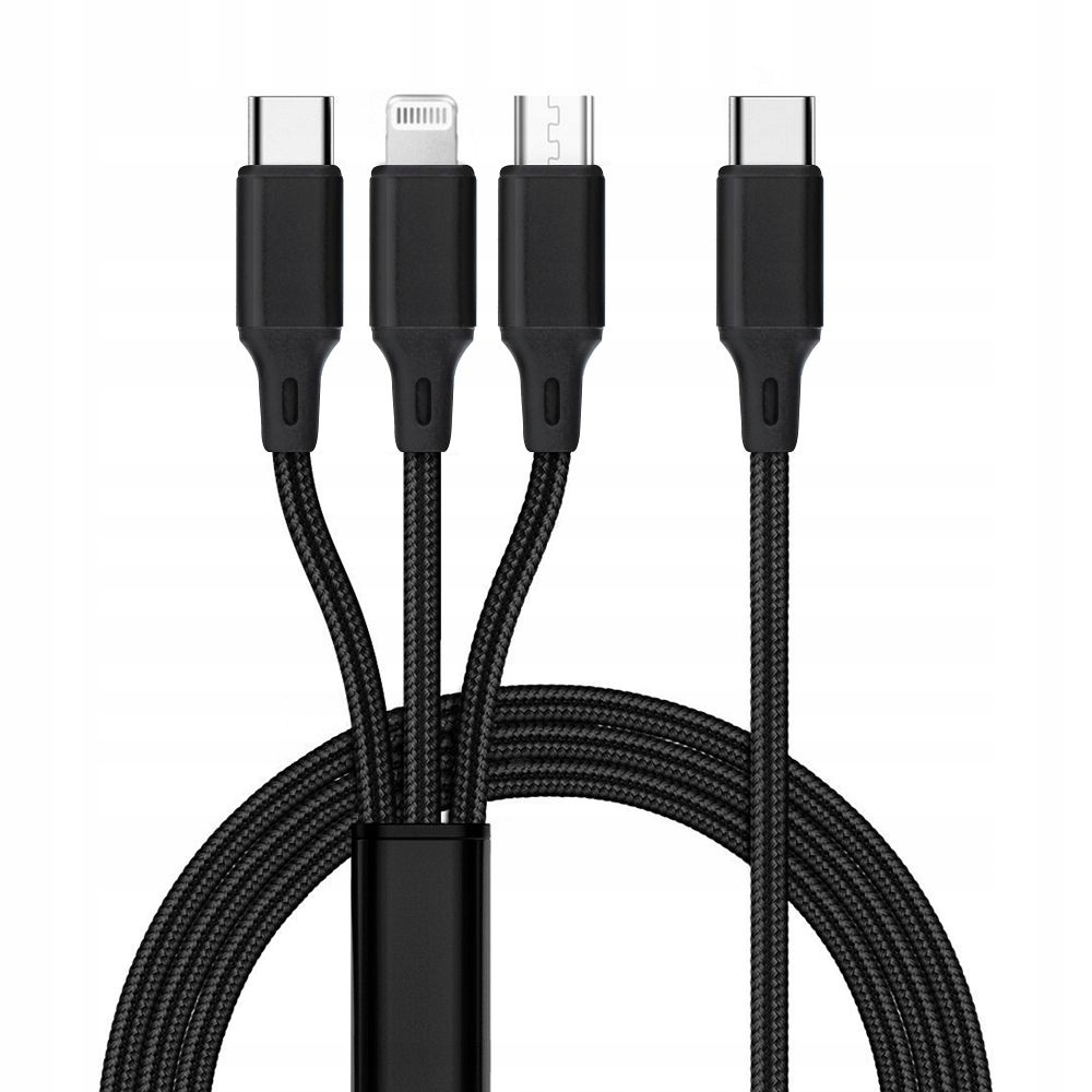 Kabel 3w1 USB TYP-C Lightning + USB-C + microUSB 2.4A 1.2m - Sklep, Opinie, Cena w Allegro