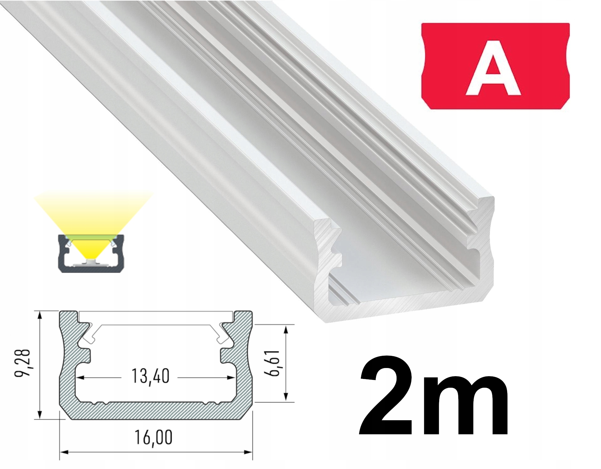 PROFIL ALUMINIOWY DO TAŚM LED 2M TYPU A BIAŁY • Cena, Opinie • Akcesoria 13097754123 • Allegro