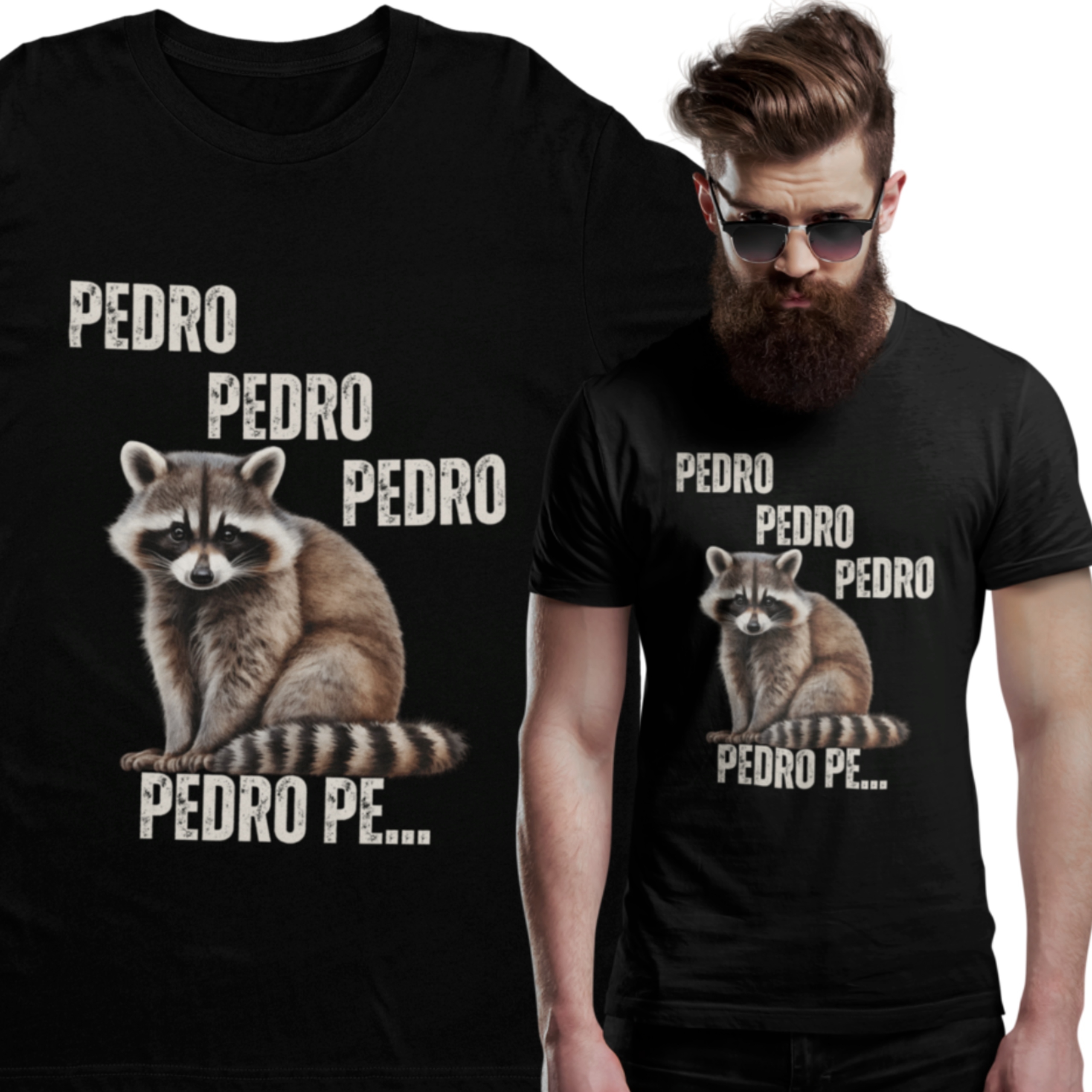 Férfi fekete póló PEDRO PEDRO PEDRO PE MOSÓMEDVÉVEL, MOSÓMEDVÉS MEME ...