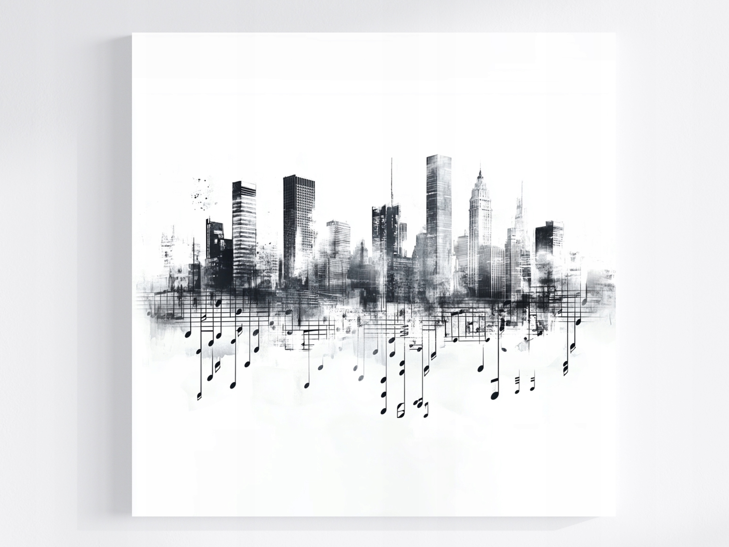 VÁSZONKÉP VÁZLAT VÁROS METROPOLISZ PANORÁMA ZENE ZENEJEGYEK 40x40, • Ár ...