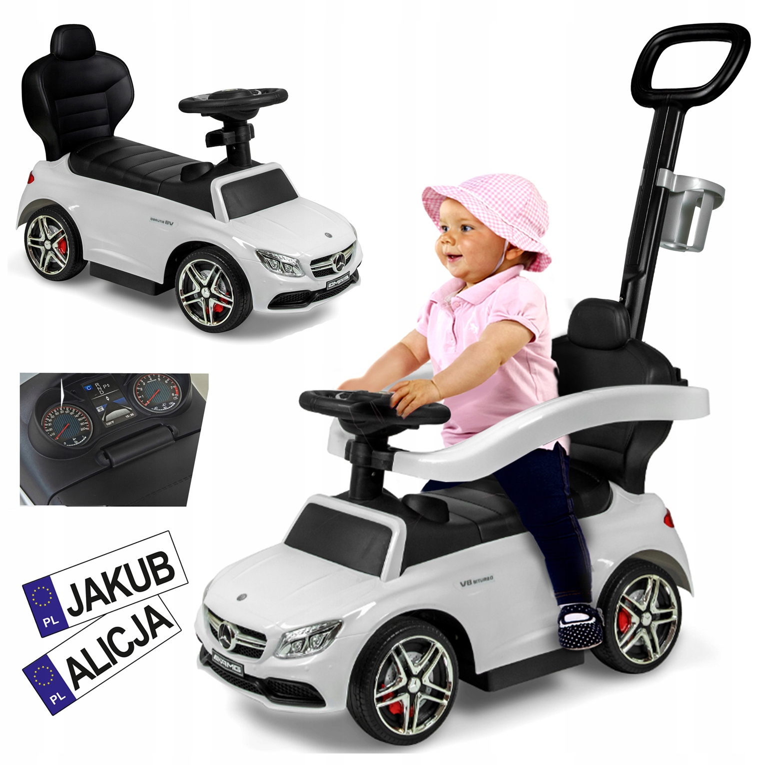 JEŹDZIK chodzik MERCEDES AMG duży PCHACZ samochód AUTO DŹWIĘKI schowek ...