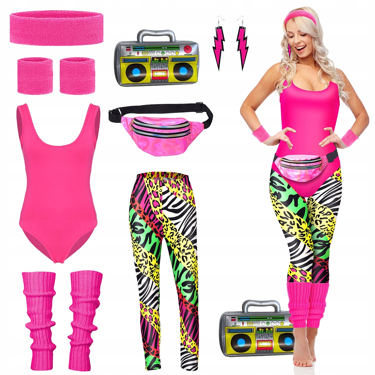 OBLEČENIE 80. roky 90 SADA NEON RETRO KARNEVALOVÁ PÁRTY ITALO DISCO 8v1 ...