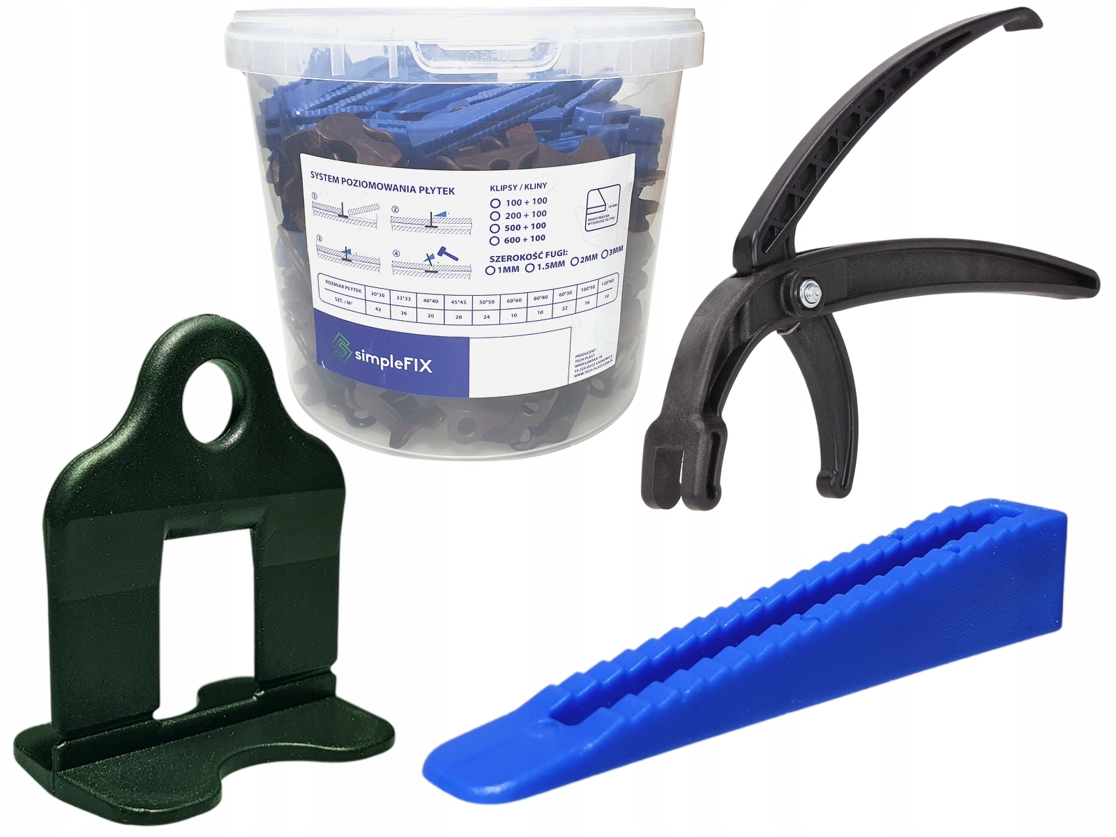 SADA SYSTÉMU VYROVNÁVANIA DLAŽDÍC SIMPLEFIX 300 SPONIEK 100 KLINOV, KLIEŠTE za 20.97EUR - Allegro