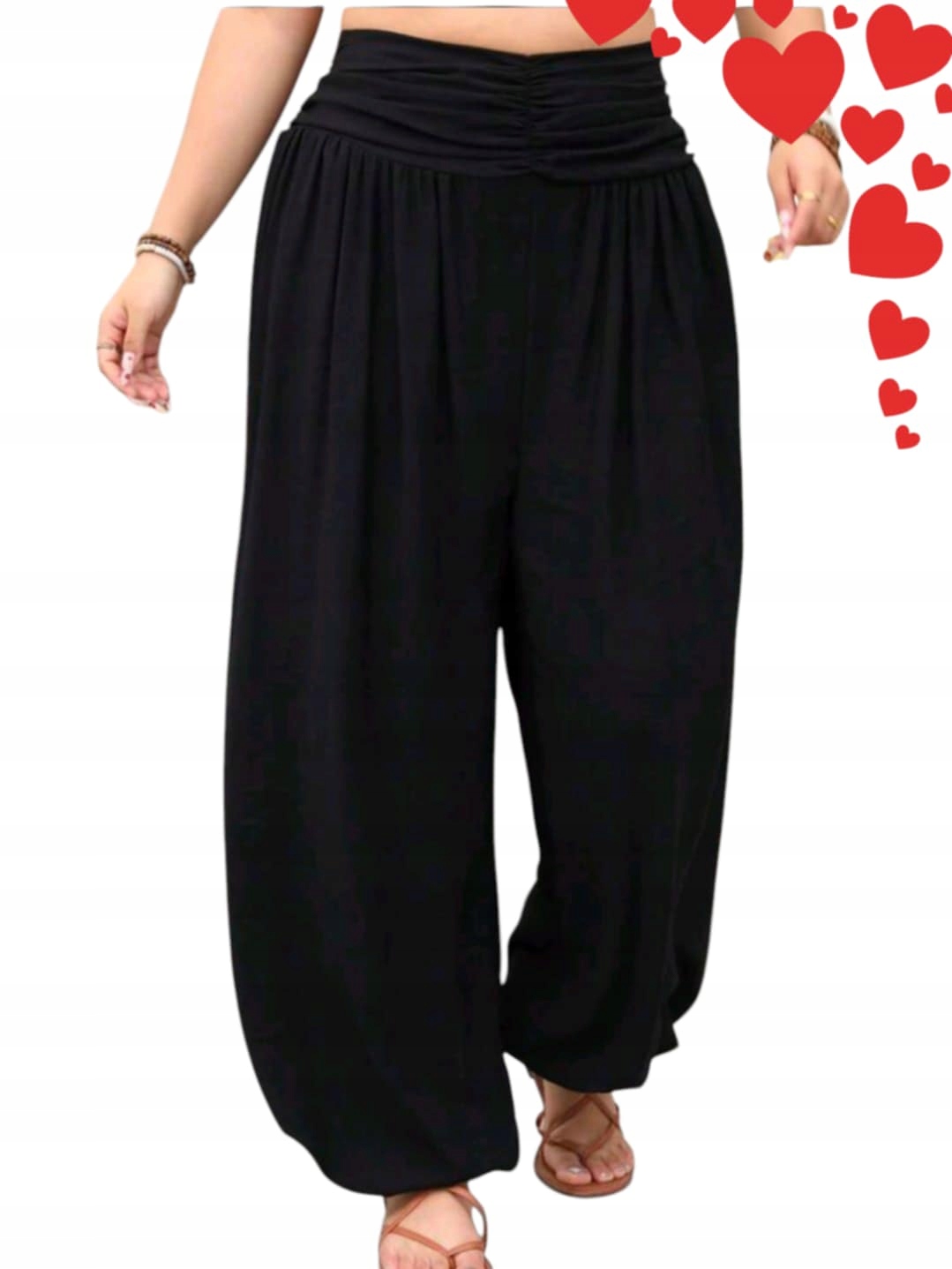 Modne SPODNIE ALLADYNKI czarne wysoki stan luźne lekkie 46 48 3XL ...