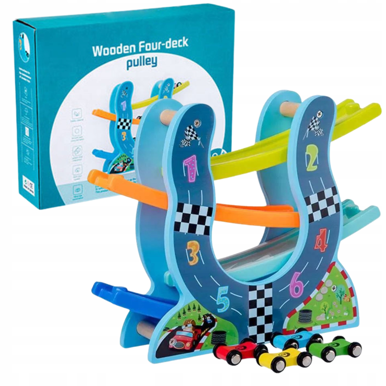 DUŻY DREWNIANA ZJEŻDZALNIA DLA AUTEK ZESTAW SAMOCHODOWA TOR AUTKA RAMPA ...