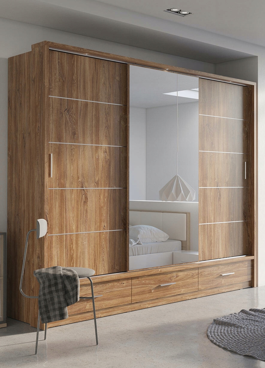 LOFTOWA SZAFA PRZESUWNA 3d3s Z OŚWIETLENIEM (ARTI AR-01 szafa 3d3s z LED-dąb styrling) • Cena ...