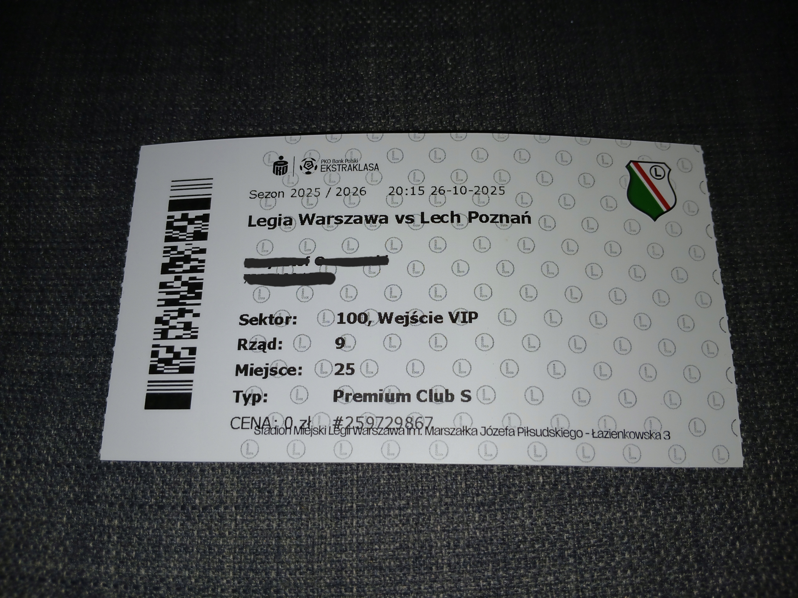 Używany bilet Legia Warszawa - Lech Poznań - 26.10.2025 • Cena, Opinie ...