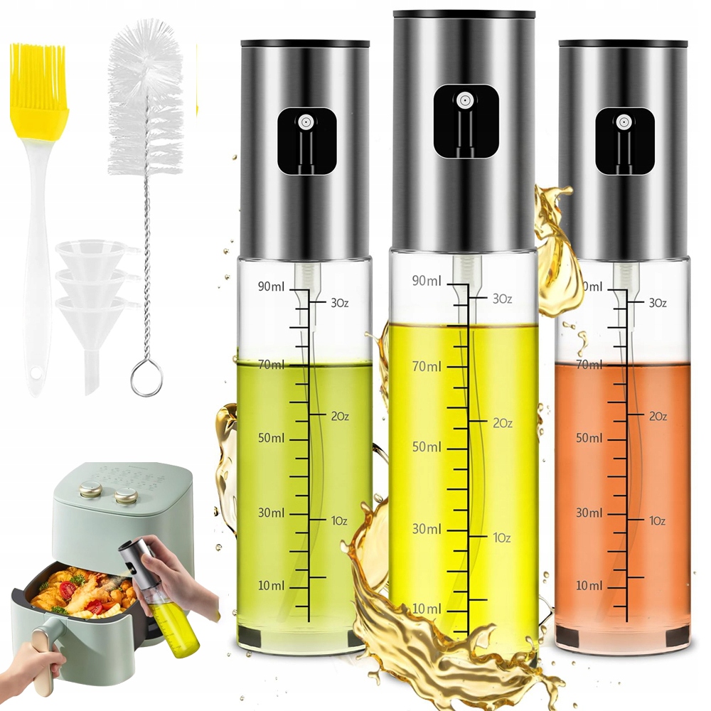 3x SPRYSKIWACZ DO OLEJU OLIWY OCTU DOZOWNIK W SPRAY BUTELKA SZKLANA ...