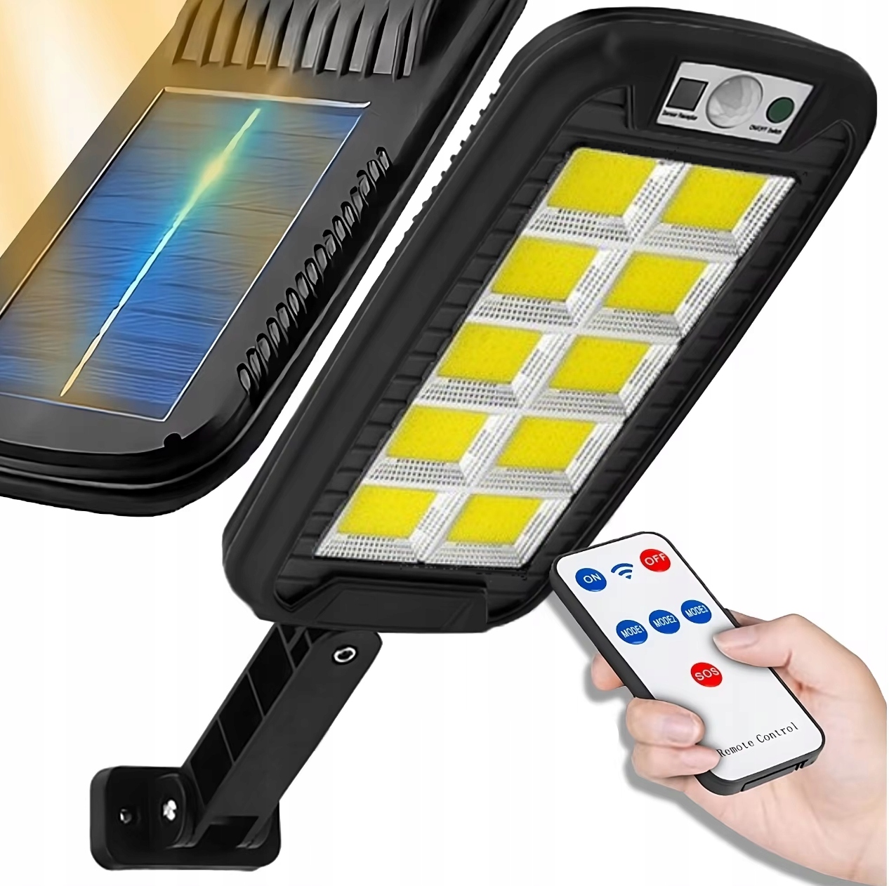 LAMPA SOLARNA LED CZUJNIK RUCHU ZMIERZCHU ZEWNĘTRZNA OGRODOWA COB + PILOT (5901477343704) • Cena ...