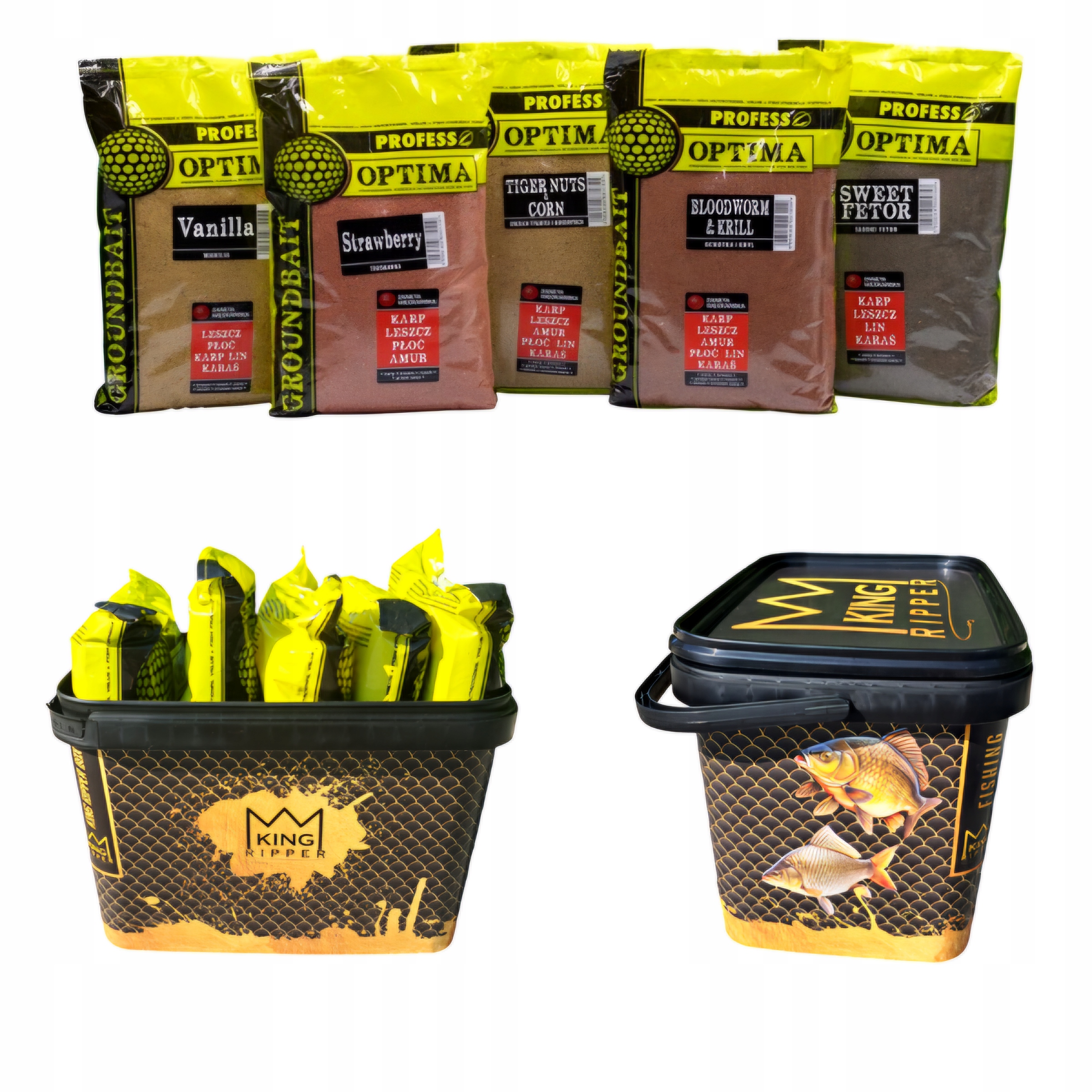 Návnada Profess Optima 5x1Kg Tygří ořech Kukuřice Kbelík 5L KING RIPPER ...