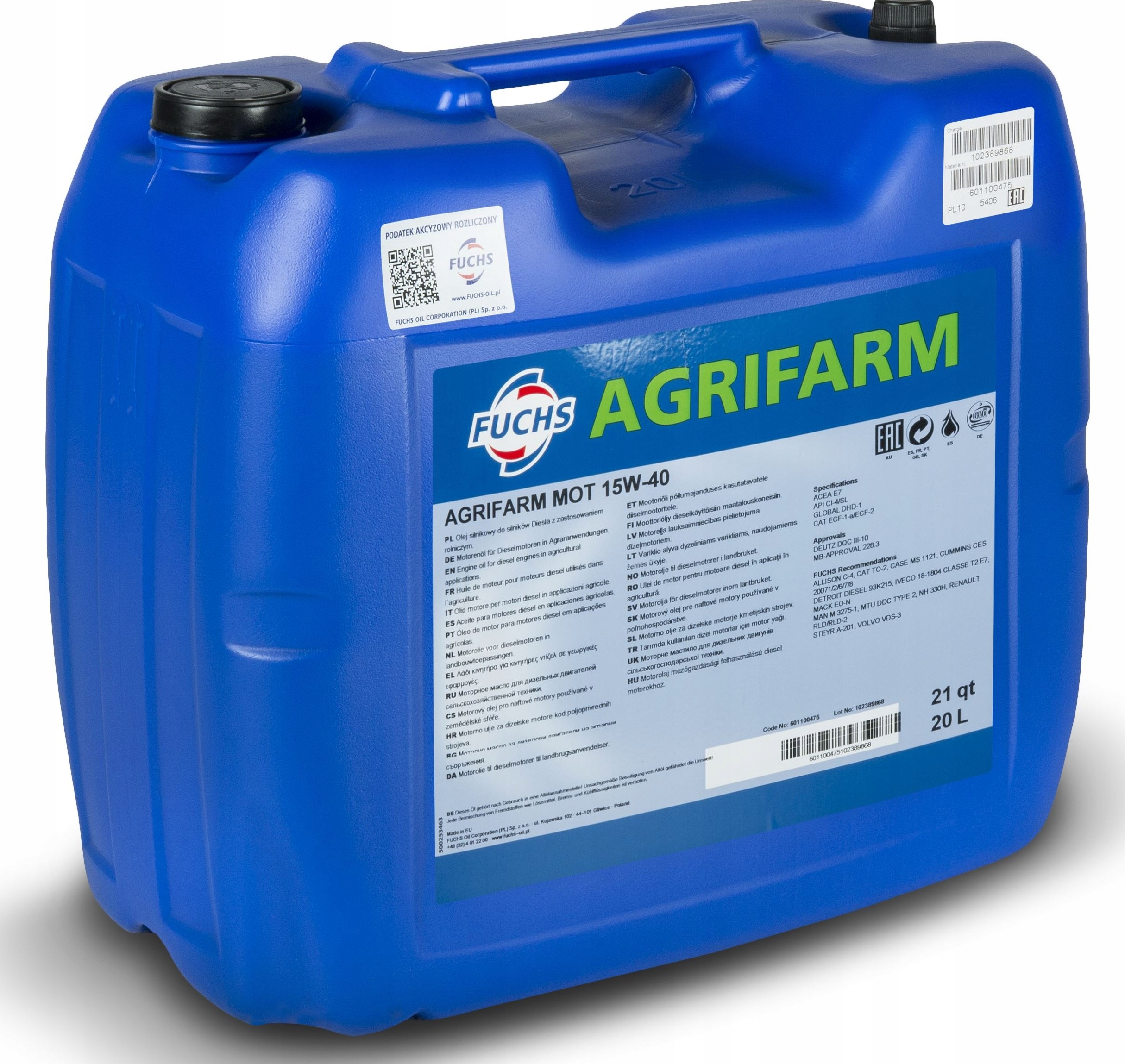 Olej silnikowy Fuchs Agrifarm MOT 20 l 15W-40 5905220371358 za 399 ...