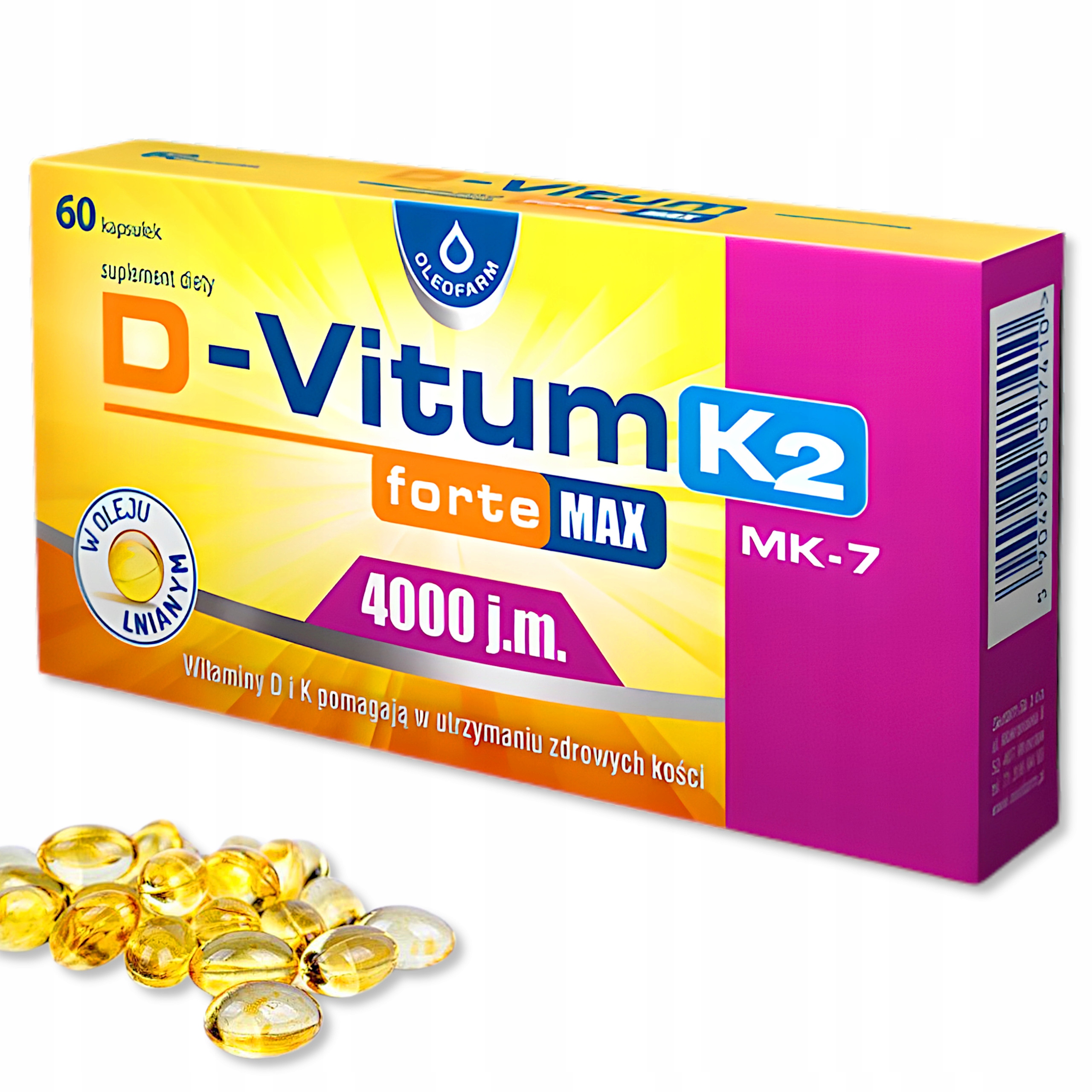 D-Vitum Forte Max 4000 j.m K2 MK-7, 60 kapsułek (5904960016376) • Cena ...