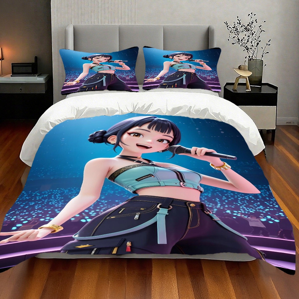 KPop Demon Hunters Duvet Cover Set Anime Singer Concert Design ...