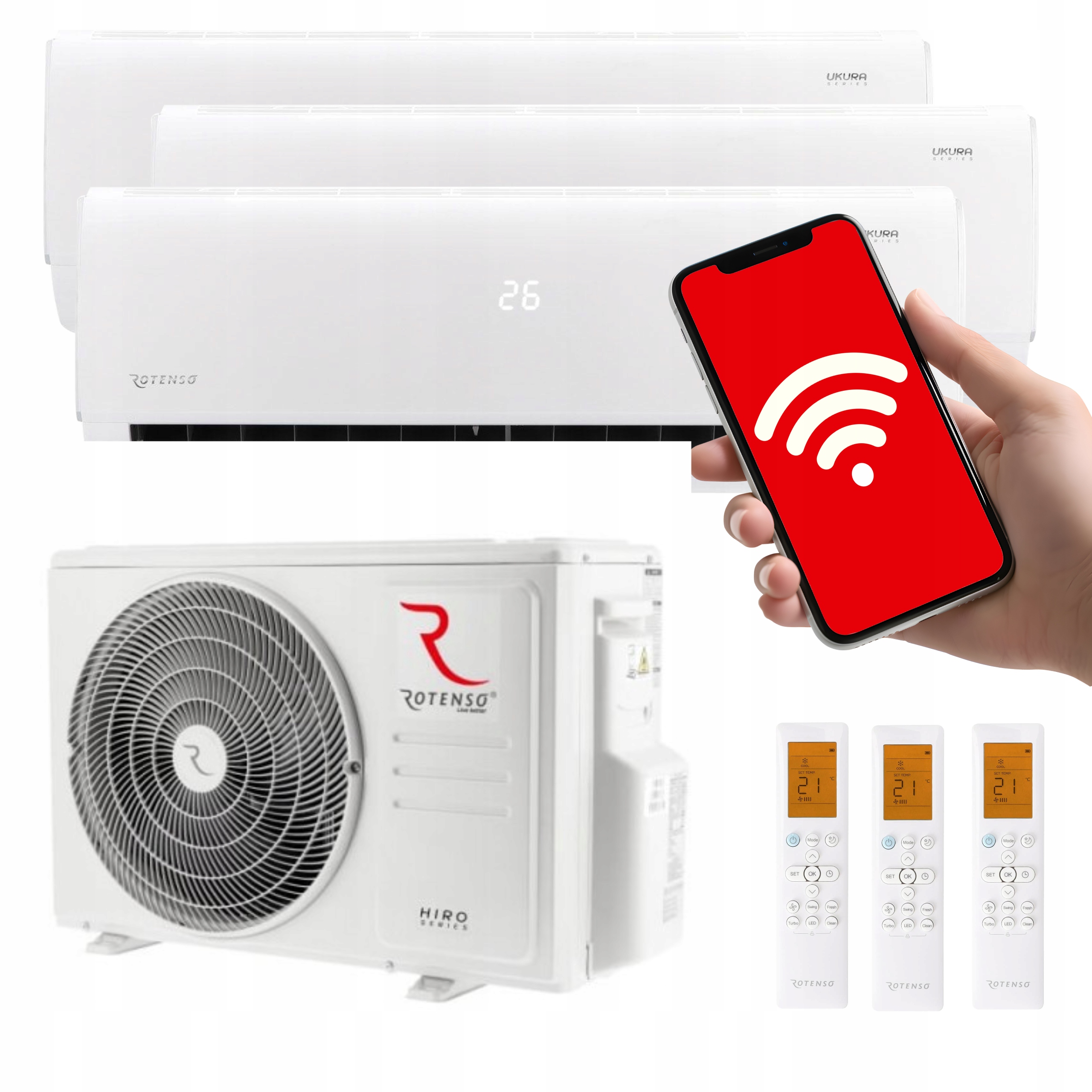 ROTENSO Multisplit 3x UKURA do grzania Hepa do 60 m2 WiFi 6,3KW GRZAŁKI ...