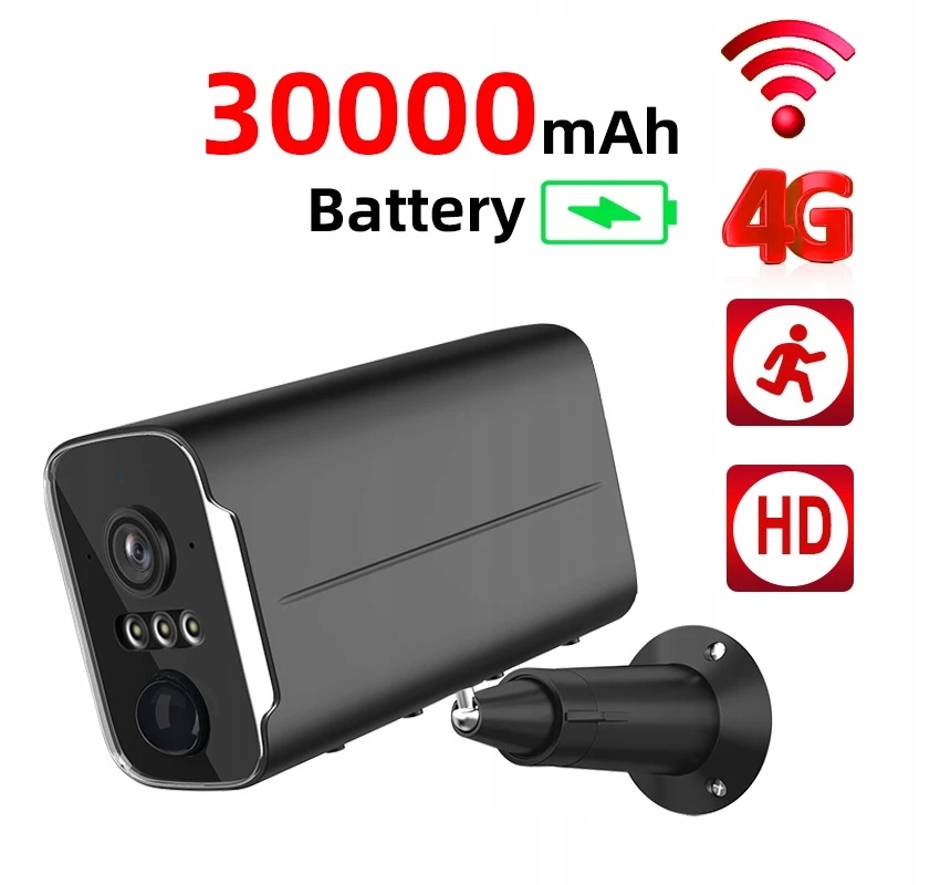 CZARNA KAMERA 4G LTE 30000mAh AKUMULATOR zewnętrzna na kartę SIM