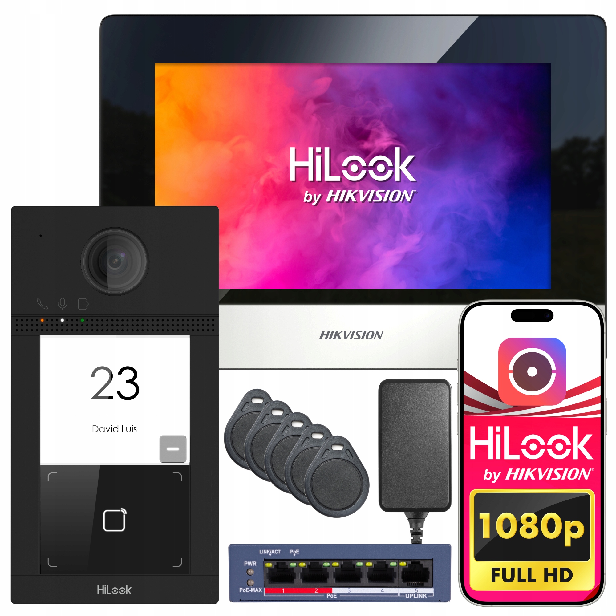 Wideodomofon WIFI IP-VIS-PRO PoE HiLook Furtka Brama Aplika Breloki ...