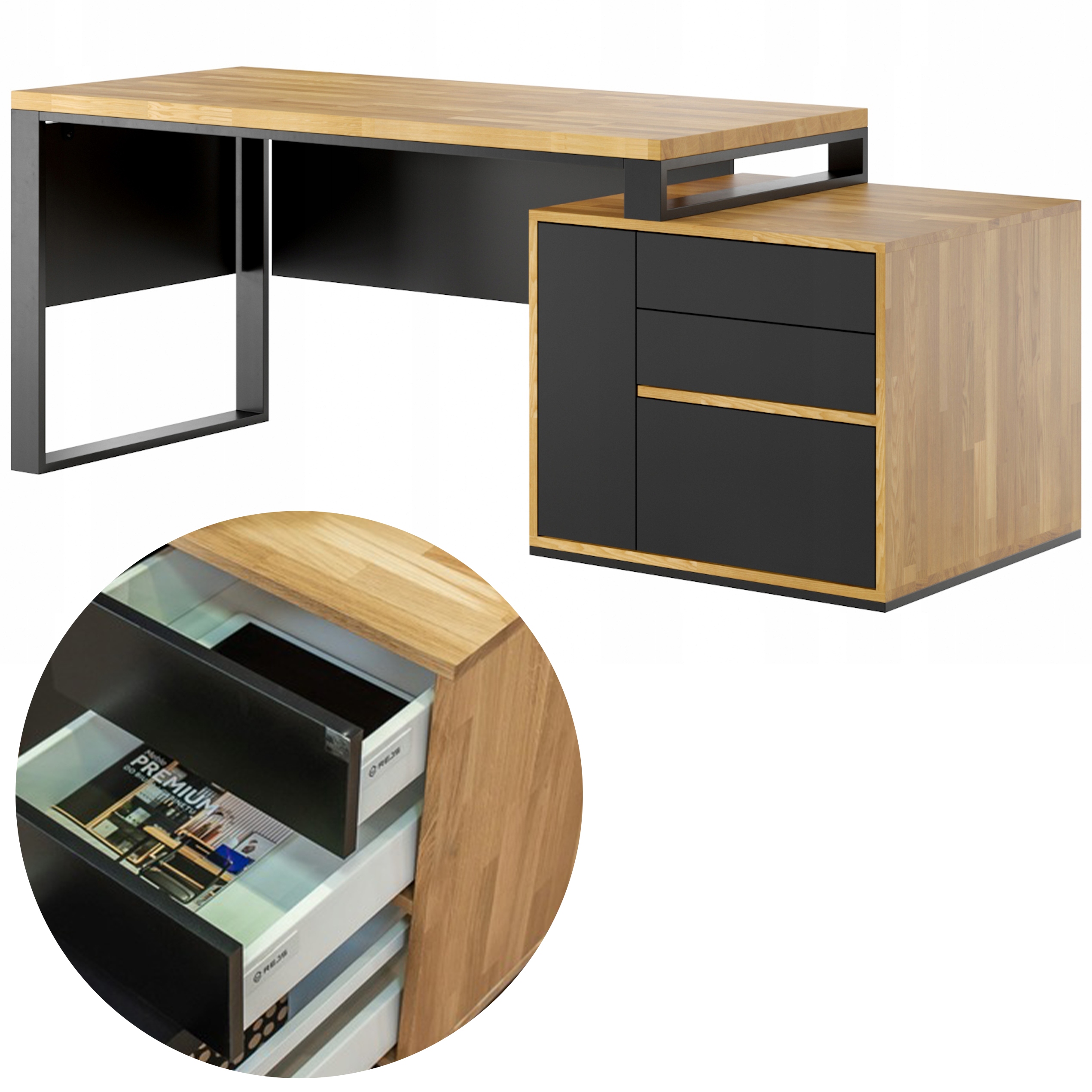 Biurko loft dębowe premium z kontenerem biurowe (5905317653114) • Cena ...