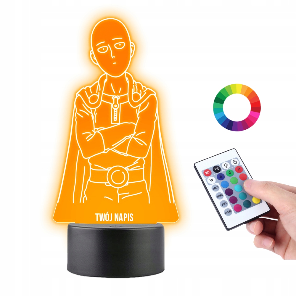 SAITAMA One Punch Man 3D LED LÁMPA ÜVEGEN RGB + TÁVIRÁNYÍTÓ 16 SZÍN ...