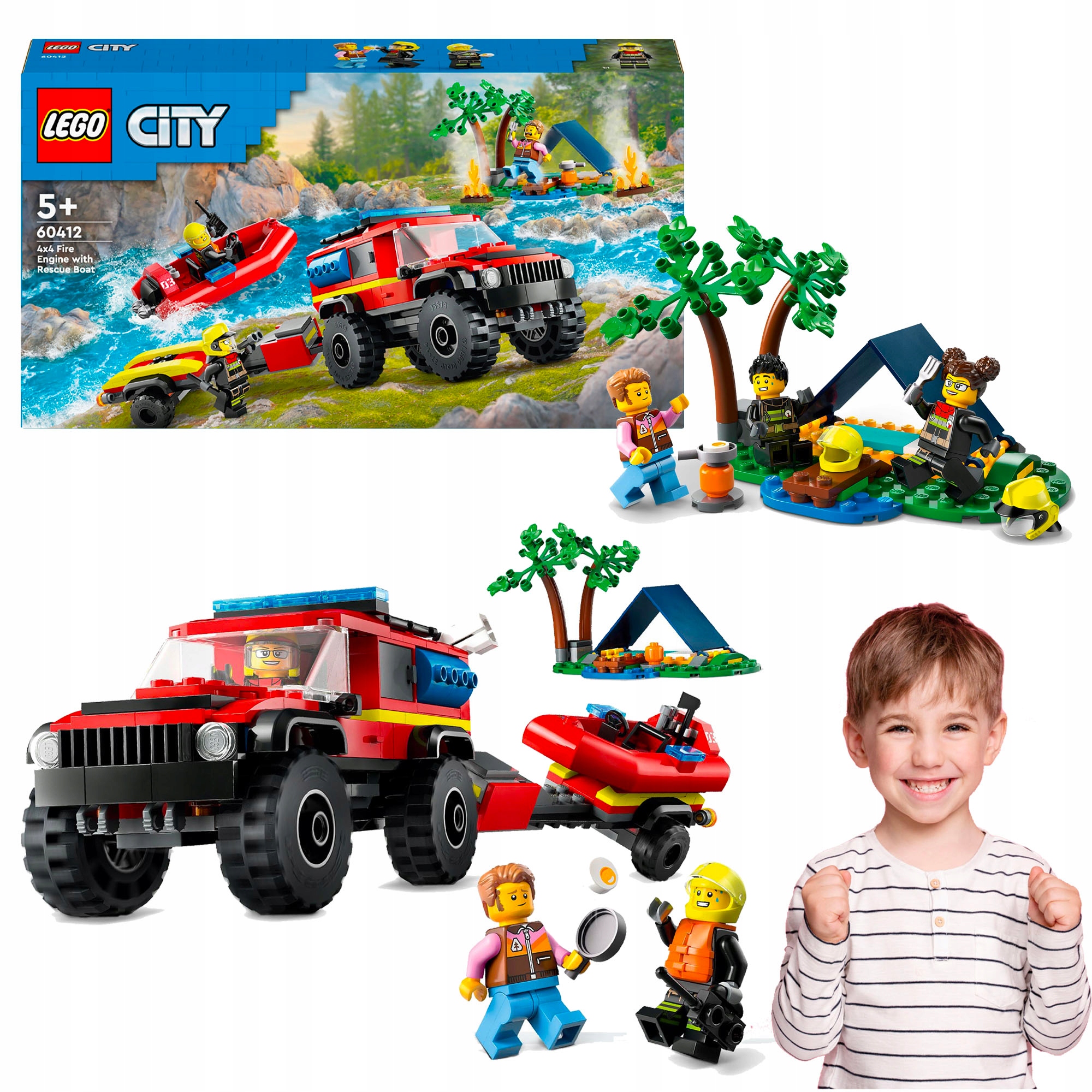LEGO TERENOWY WÓZ STRAŻACKI Z ŁODZIĄ RATUNKOWĄ PONTONEM + FIGURKI ... LEGO TERENOWY WÓZ STRAŻACKI Z ŁODZIĄ RATUNKOWĄ PONTONEM + FIGURKI ...