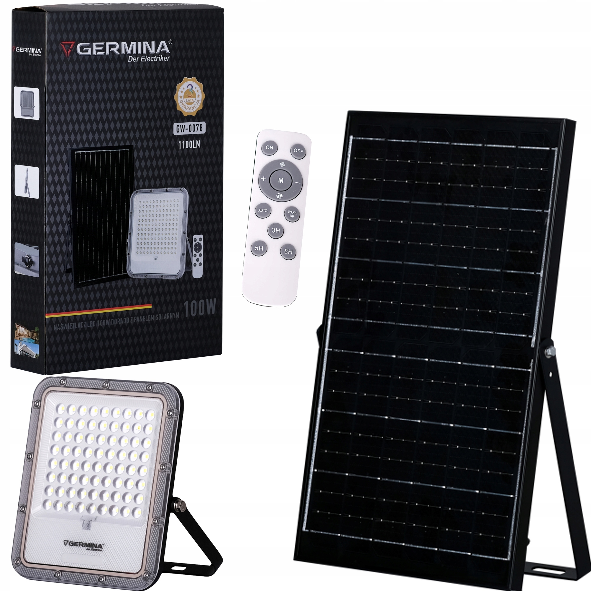 HALOGEN LED SOLARNY Z PANELEM SŁONECZNYM LAMPA 100W NAŚWIETLACZ ...