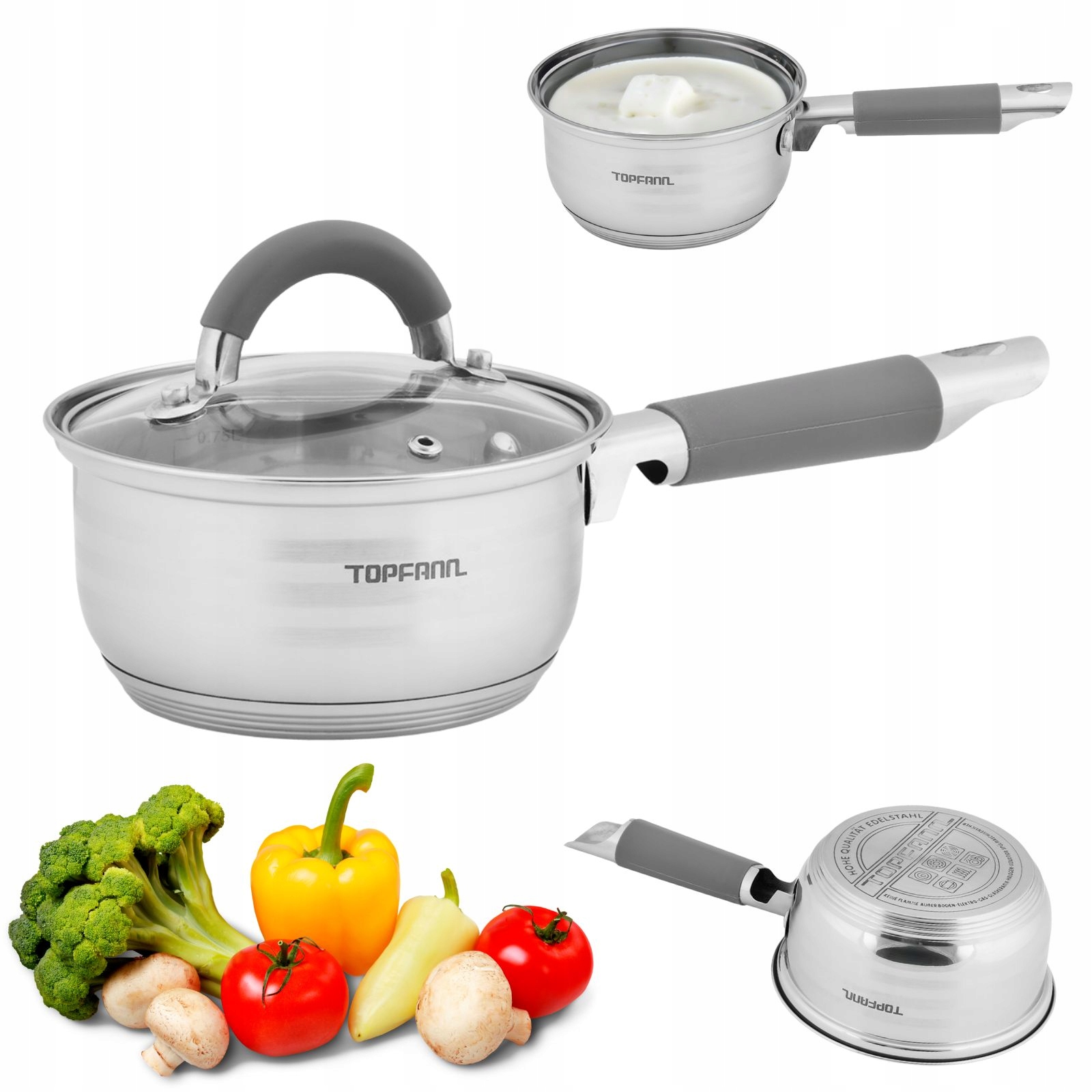 RONDEL INDUKCJA Z POKRYWKĄ DO MLEKA STAL NIERDZEWNA 1,1 L GARNEK 14 CM ...