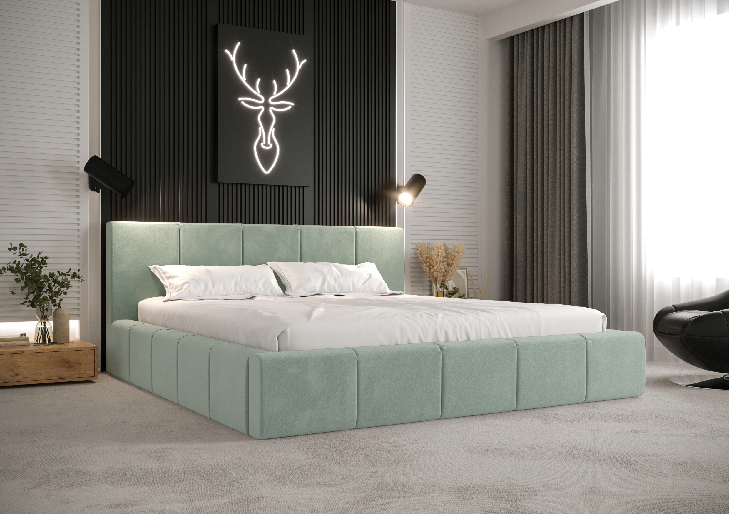 Łóżko podwójne tapicerowane O-Sofa 200x200 odcienie zieleni • Cena ...