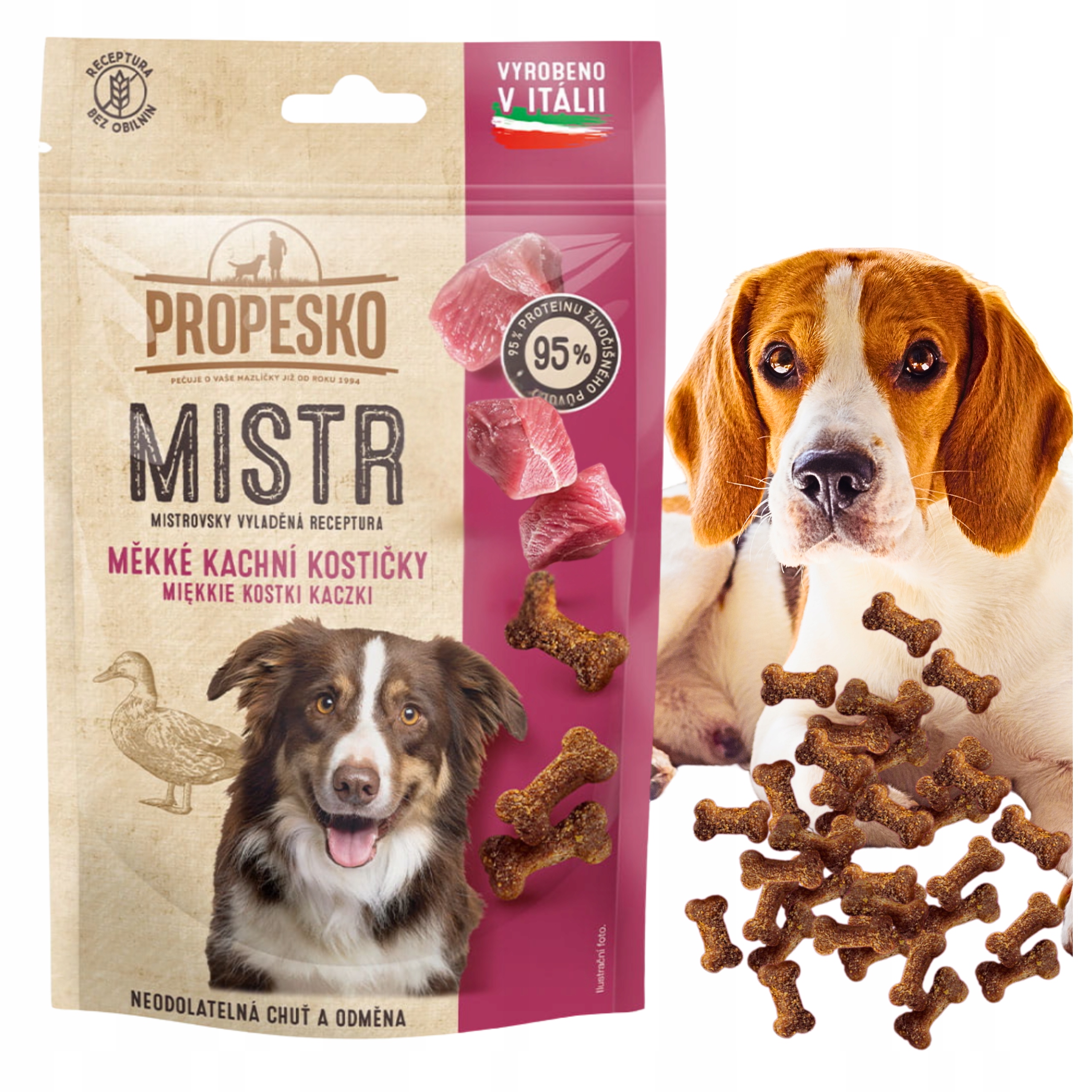 Przysmak dla psa Propesko Mistr kosteczki z kaczką miękkie treserki 90 ...