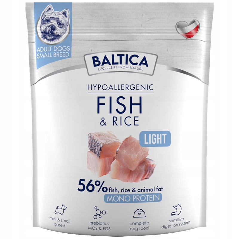 BALTICA ADULT FISH & RICE LIGHT RYBY MORSKIE Z RYŻEM S 1kg MAŁE RASY ...