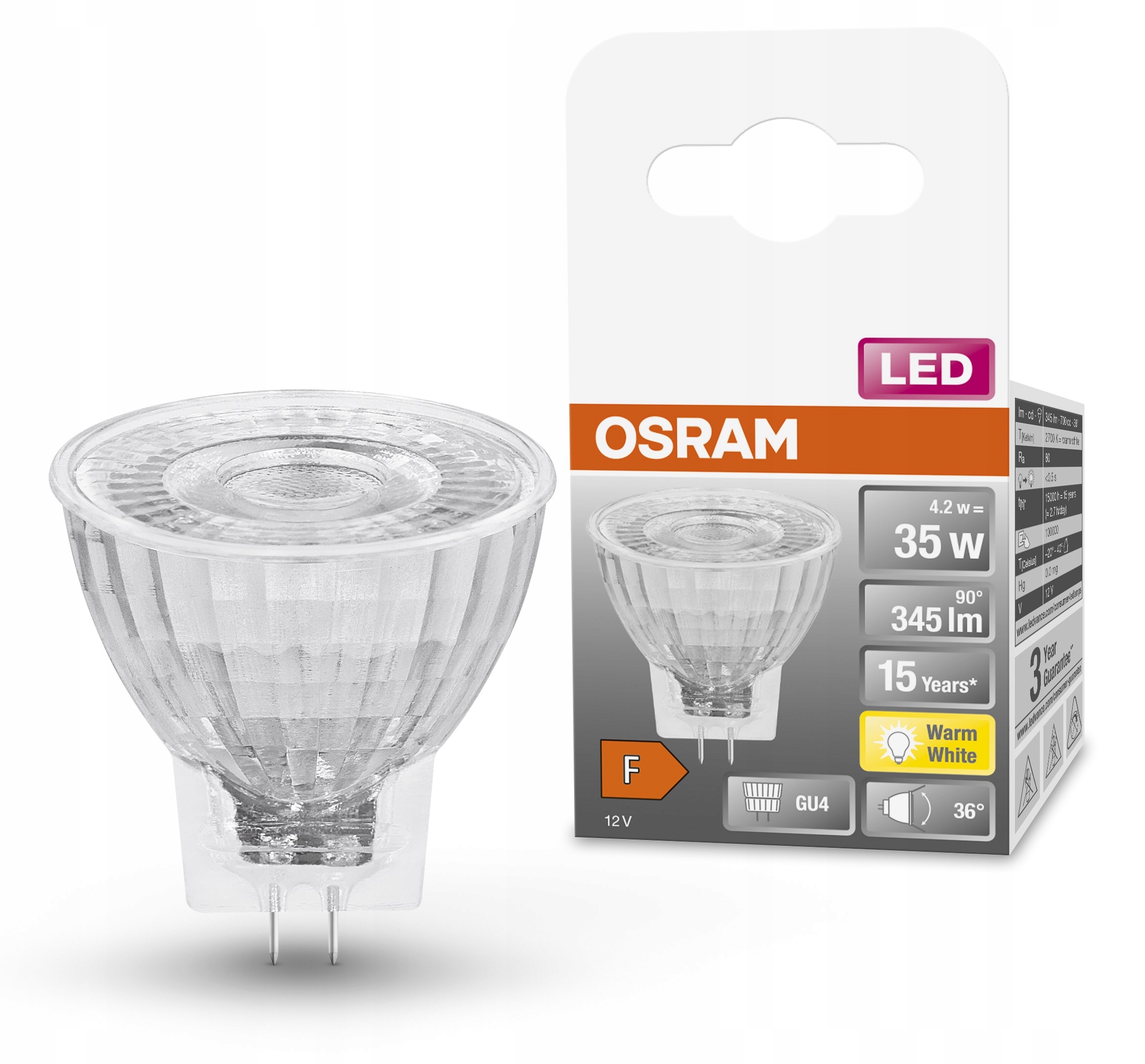 Żarówka LED MR11 12V 4,2W=35W GU4 2700K,36st OSRAM (4058075433380 ... Żarówka LED MR11 12V 4,2W=35W GU4 2700K,36st OSRAM (4058075433380 ...