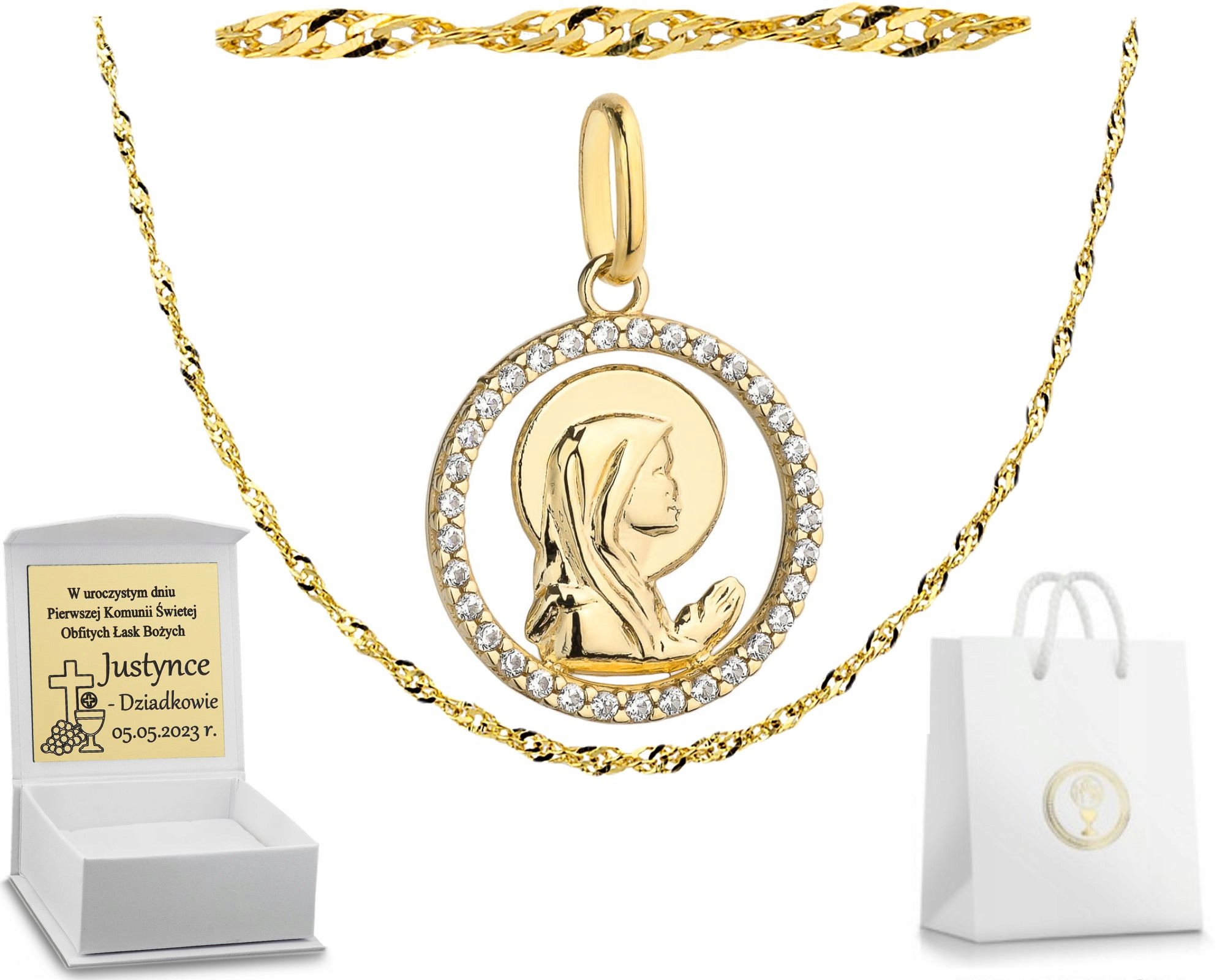 ZŁOTY ZESTAW MEDALIK + ŁAŃCUSZEK 585 • Cena, Opinie • Komplety ...
