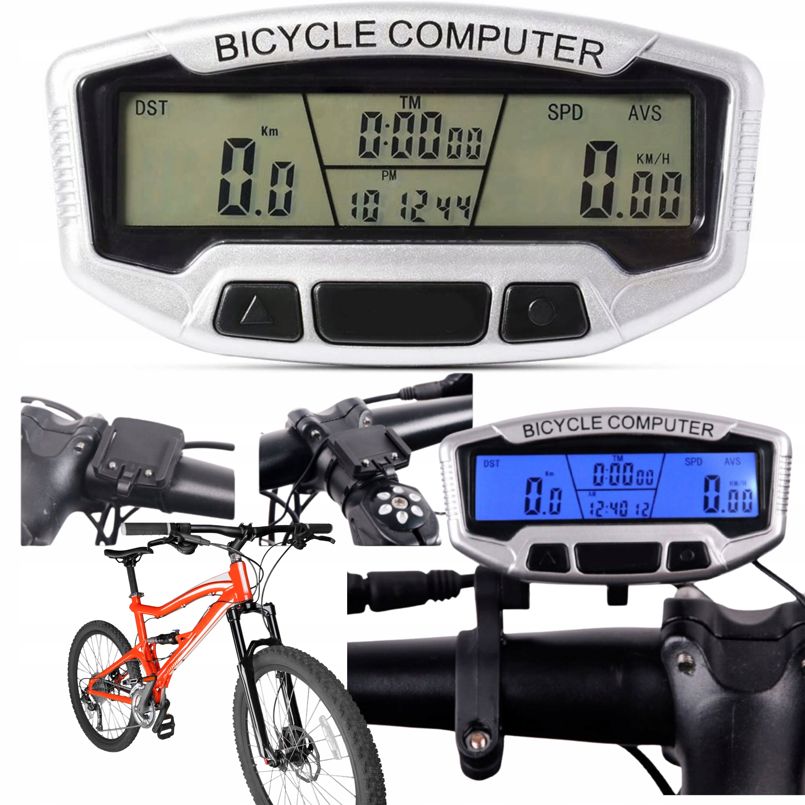 LICZNIK ROWEROWY PRĘDKOŚCIOMIERZ LCD WODOODPORNY PODŚWIETLENIE ...