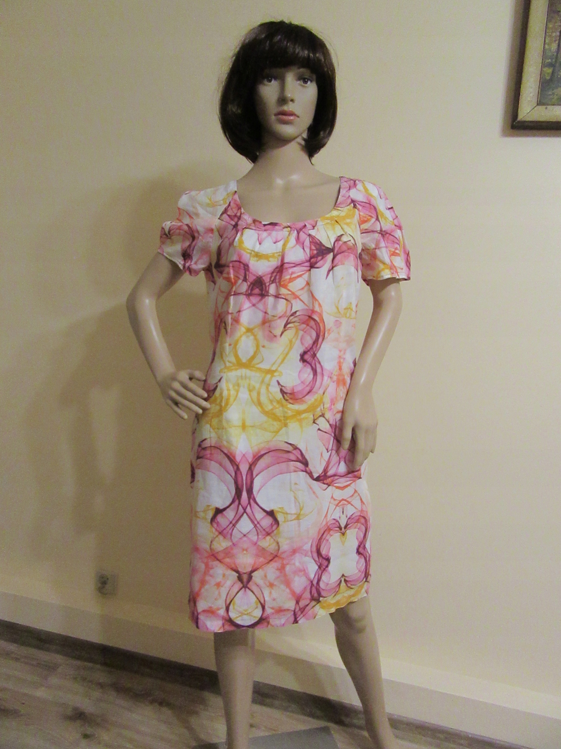 STEILMANN letnia biała sukienka z nadrukiem 100% len L | Węgorzewo | Kup teraz na Allegro Lokalnie