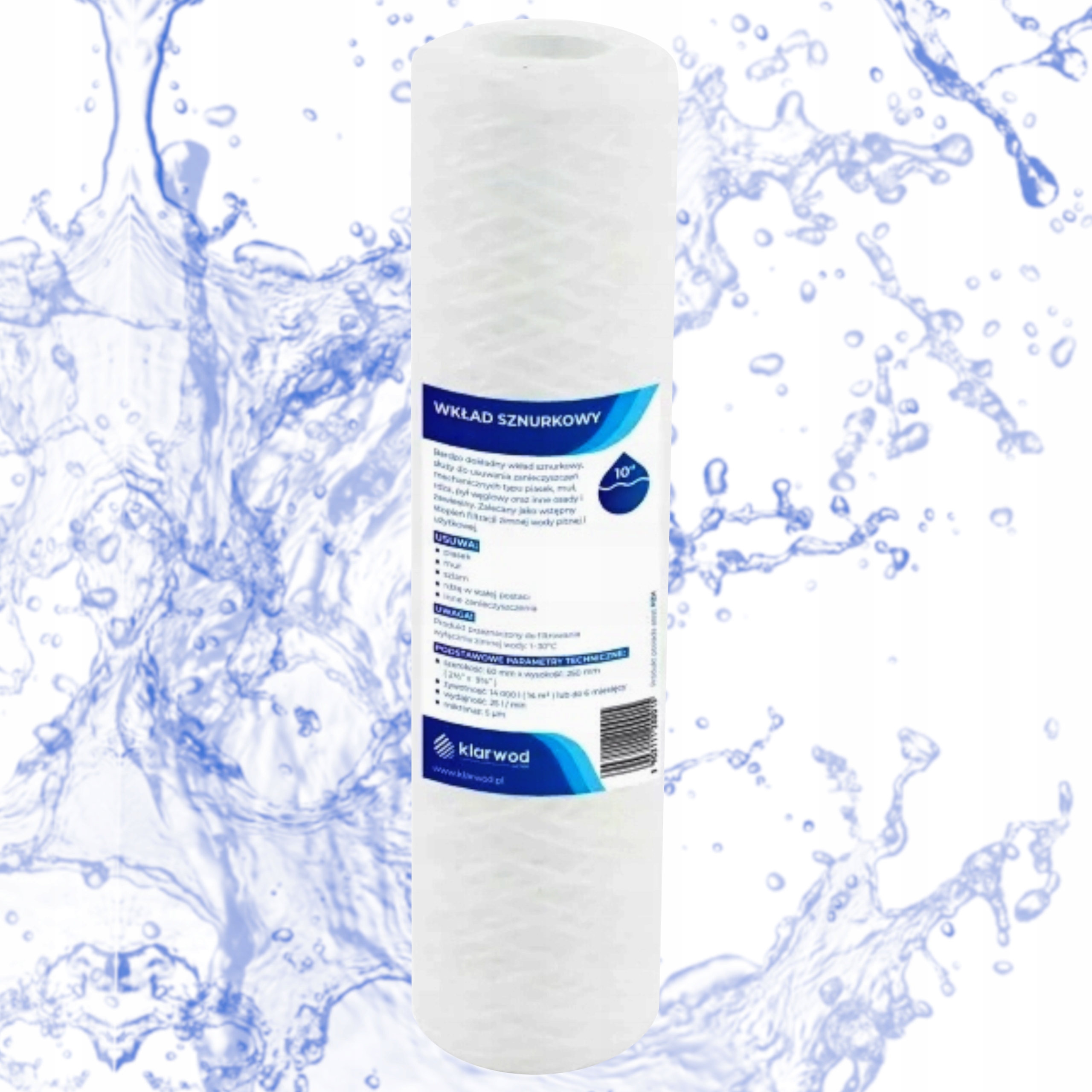 Wkład filtra Klarwod PP10-20 sznurkowo-polipropylenowy 20 mikronów 1 l ...