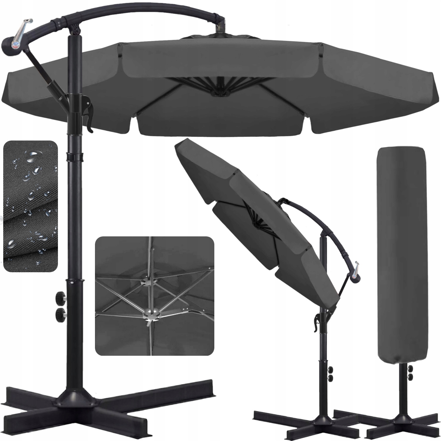 PARASOL ogrodowy DUŻY SKŁADANY SOLIDNY z WYSIĘGNIKIEM i FALBANĄ ...