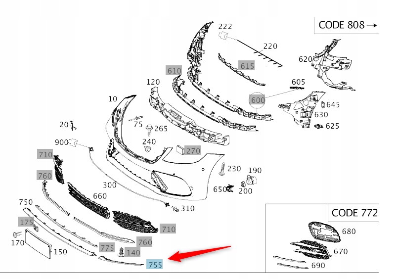 LISTWA PRAWA ZDERZAKA PRZÓD MERCEDES S W222 AMG A2228857800 za 327,10 ...