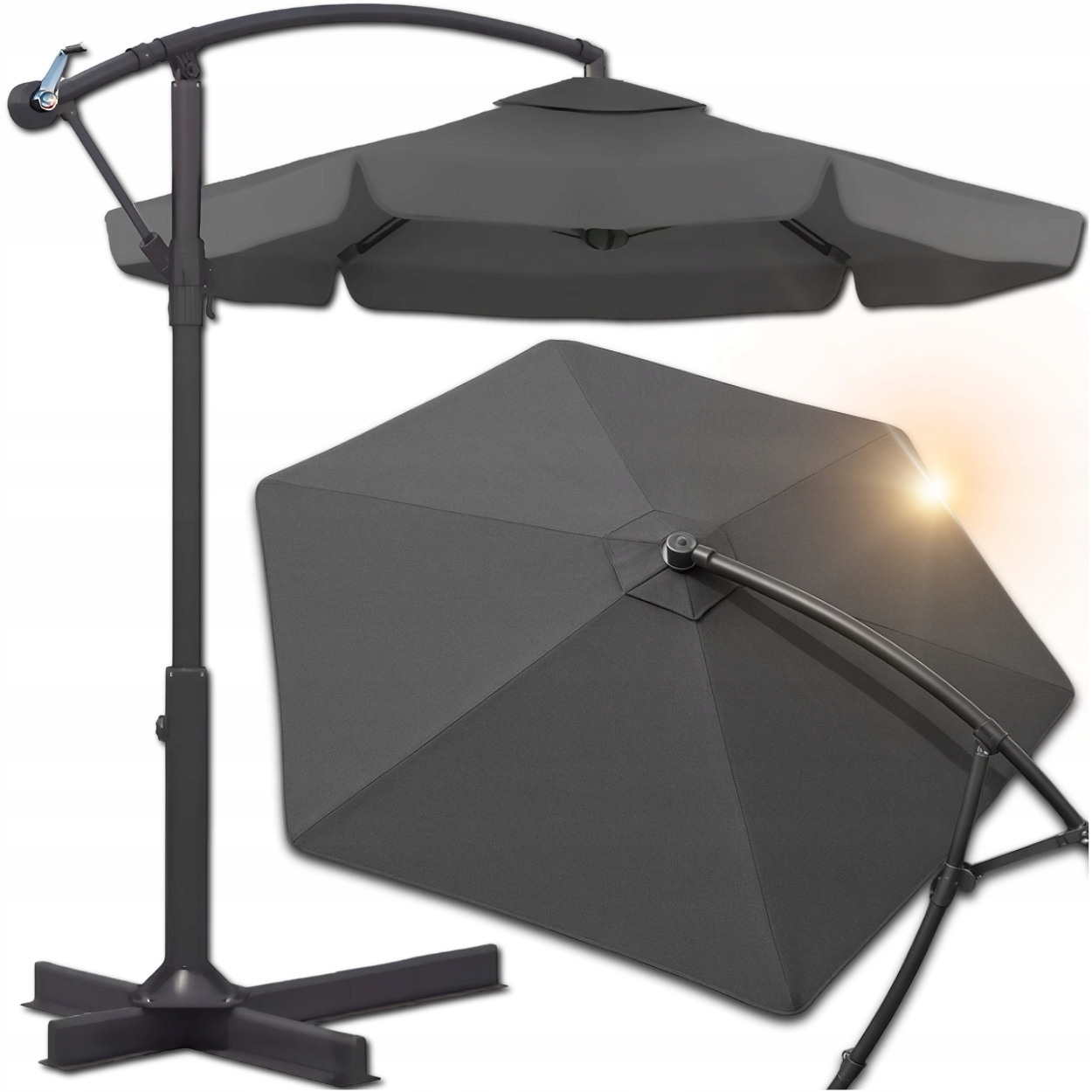 SKŁADANY OKRĄGŁY Parasol REGULOWANY Z WYSIĘGNIKIEM OGRODOWY SOLIDNY 3 ...