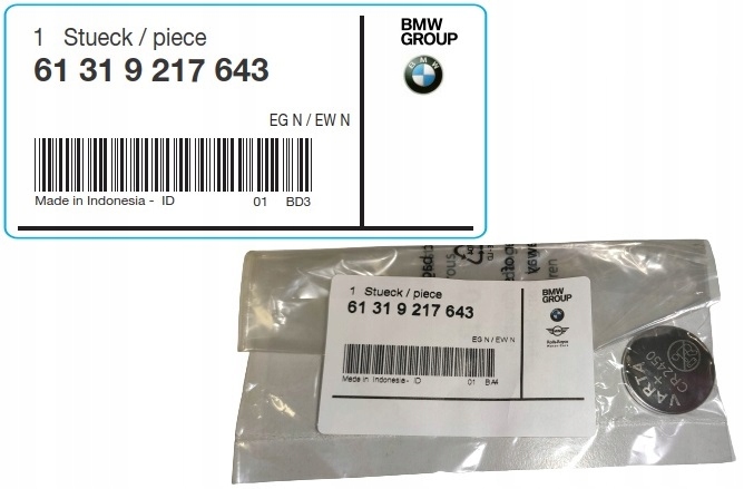Nowa oryginalna bateria do kluczyka CR2450 BMW ASO BMW-61319217643-OE ...