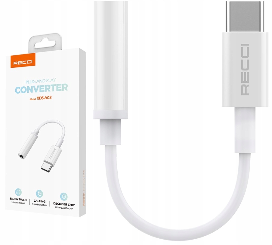 PRZEJŚCIÓWKA ADAPTER AUDIO USB-C TYP-C - MINI JACK 3.5MM AUX RECCI ...