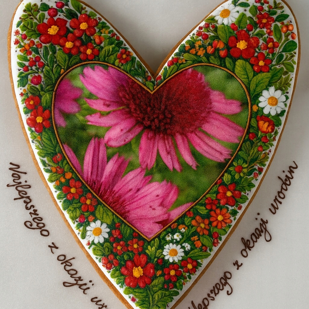 Mázas sütemény Virágok KERT XL-es méret SZÍV No.6 kézzel készített ...