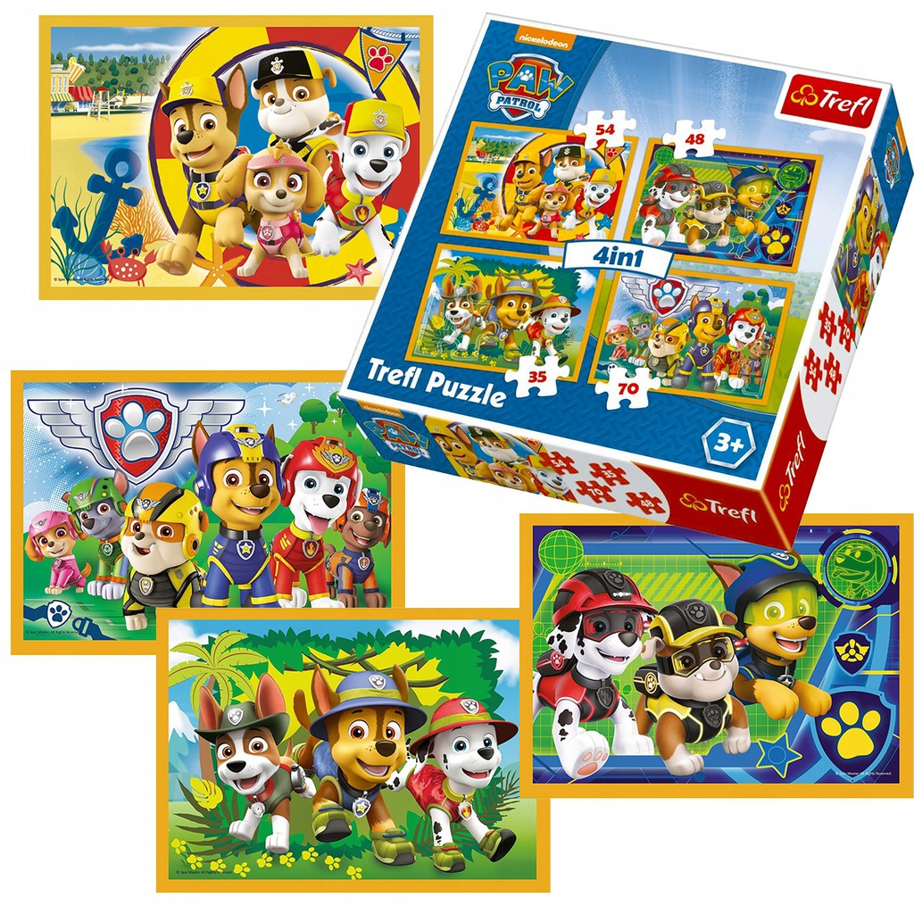 PUZZLE TREFL PSI PATROL ZESTAW 4w1 ZAWSZE NA CZAS 34307 (5900511343076 ...