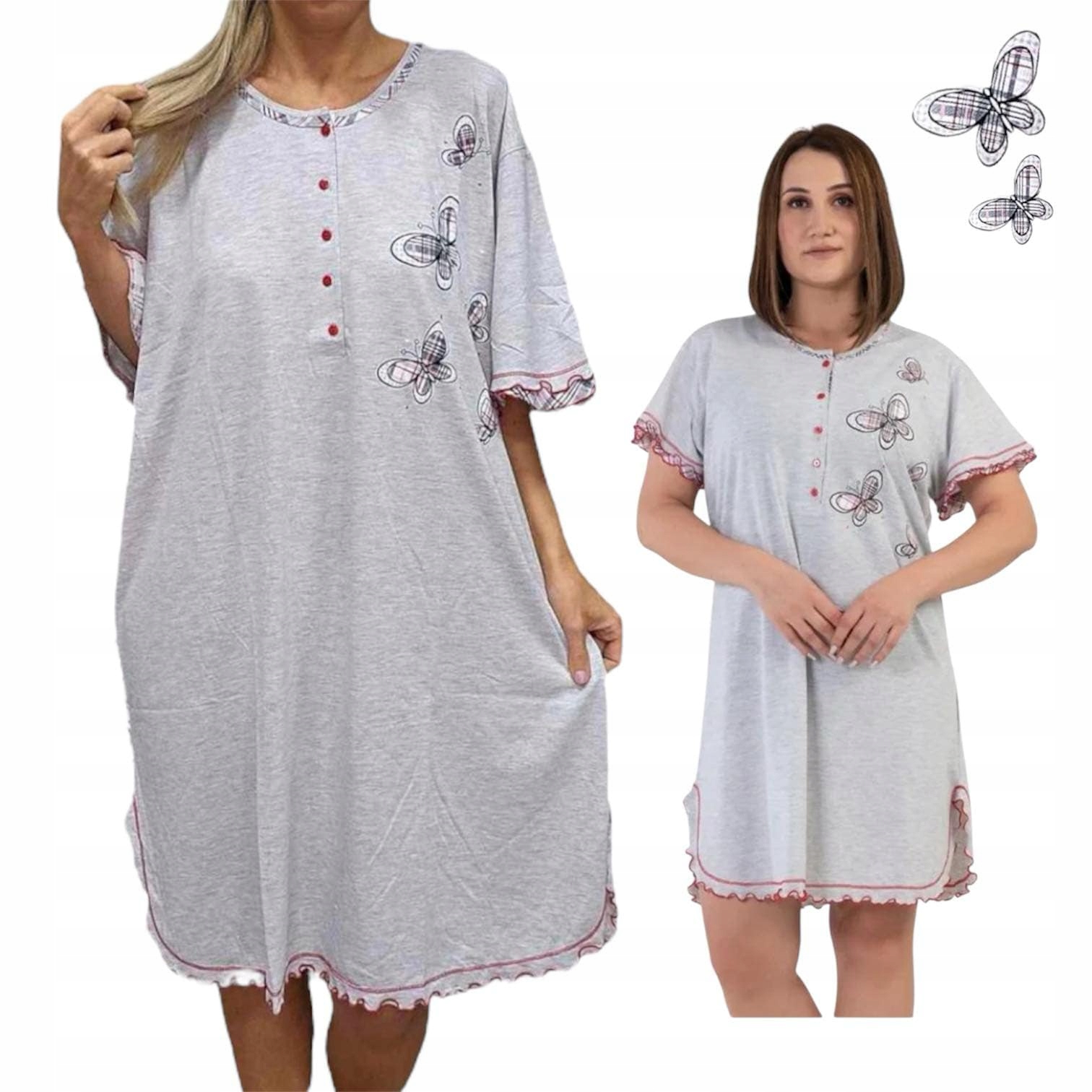 KOSZULA NOCNA VIENETTA 50 52 5XL motyl rozpinana piżama bawełna szara ...