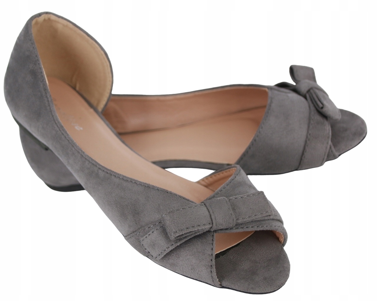 BALERINY WYCIETE PEEP TOE SANDAŁY ZAMSZOWE DAMSKIE SZARE BUTY LETNIE 38 ...