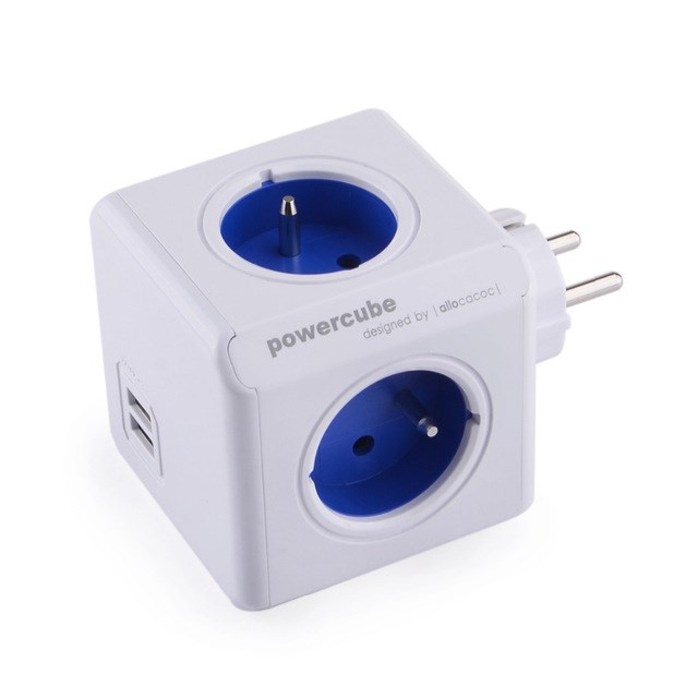 PowerCube Original - Niebieskie gniazdko z 4 AC i 2 USB, nowoczesne ...