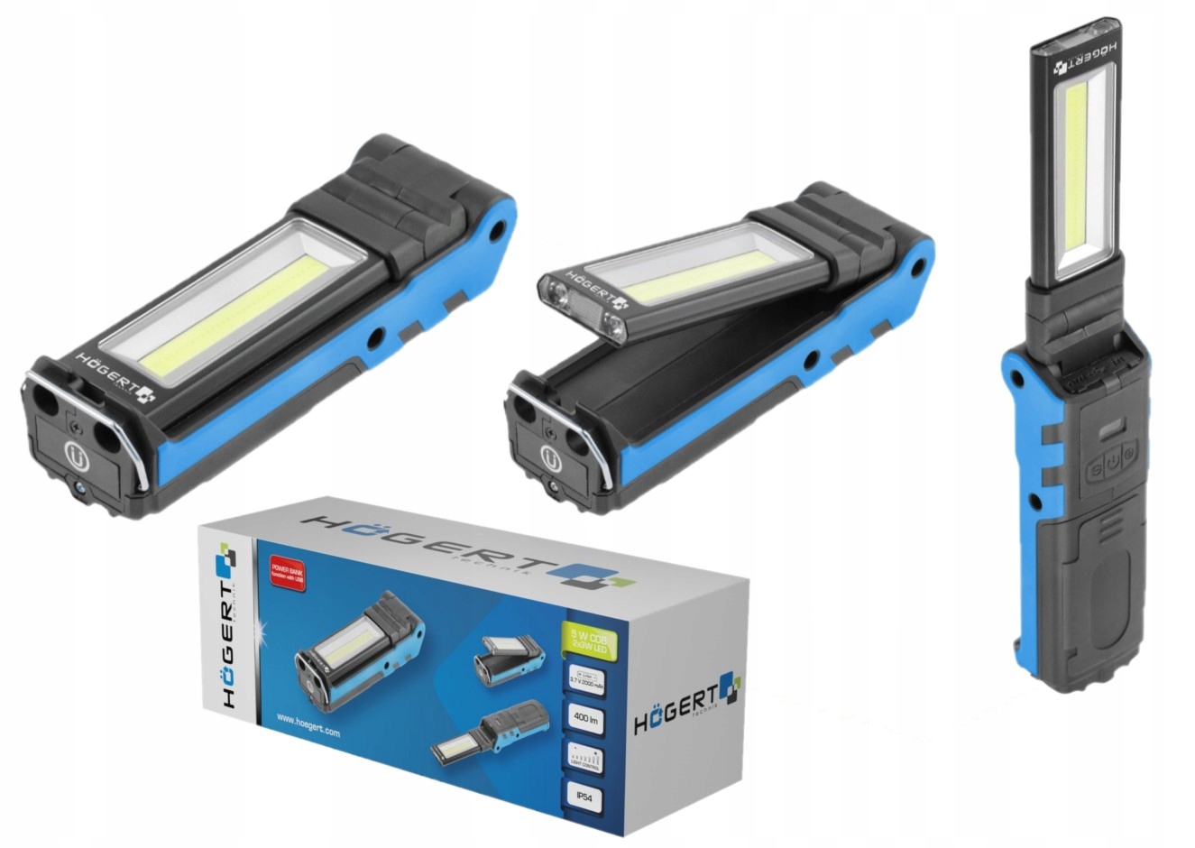 LAMPA LATARKA WARSZTATOWA LED 5W COB USB POWERBANK ROZKŁADANA HOGERT ...