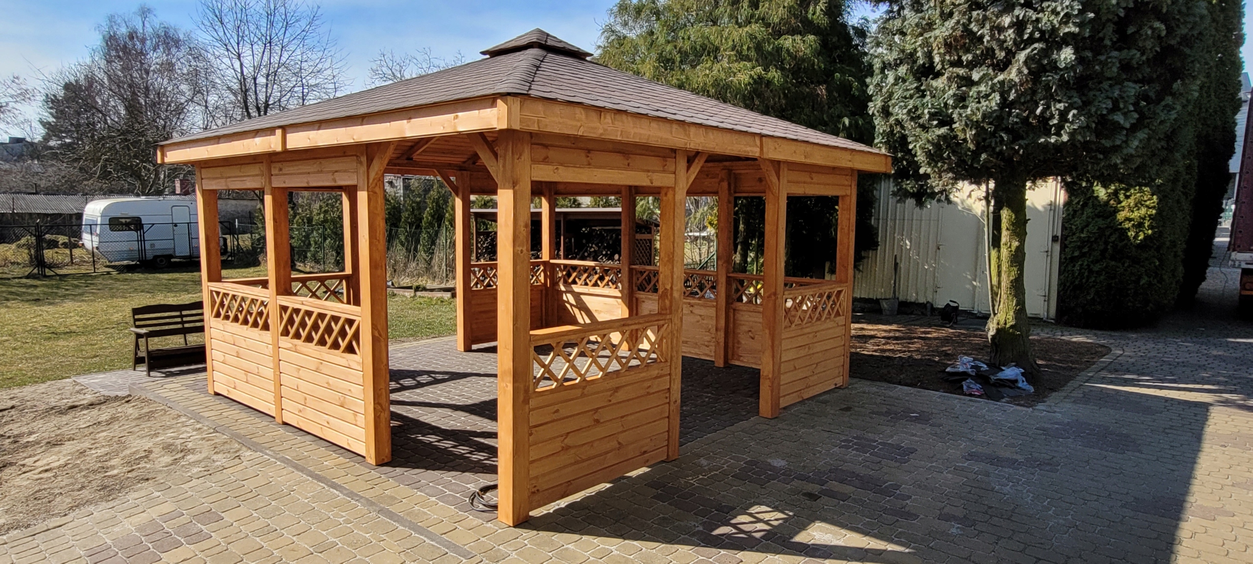 ALTANA OGRODOWA ALTANKI DREWNIANE PERGOLA WIATA DZIAŁKA OGRÓD ROD HANIA ...