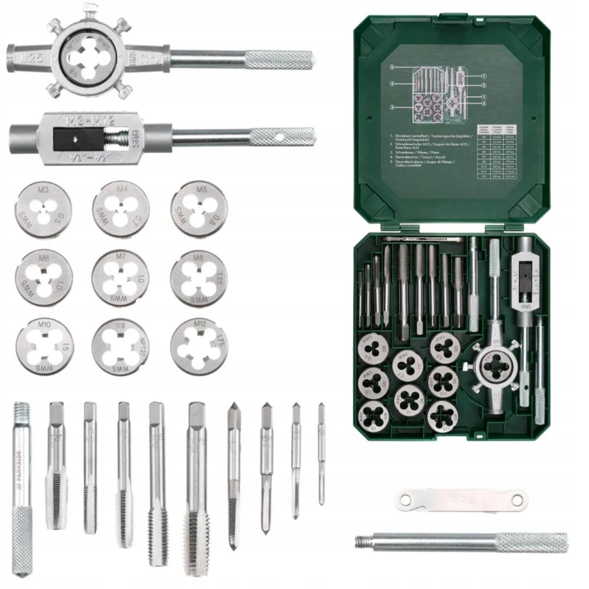 PARKSIDE Zestaw Gwintowników i Narzynek 21 el. M3-M12 Stalowy + Walizka (4052916190197) • Cena ...