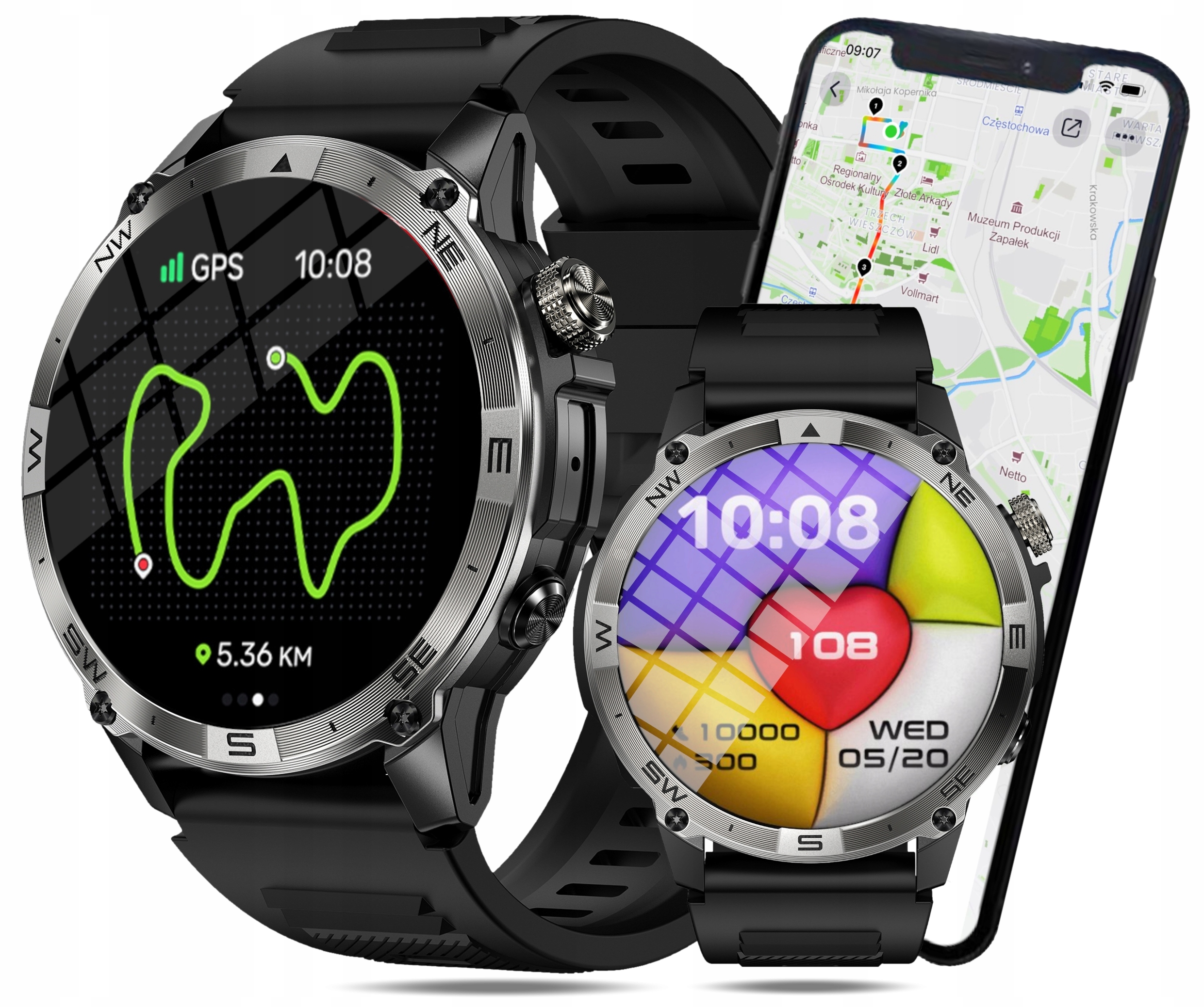 Mocny Smartwatch MĘSKI WODOODPORNY GPS IP68 3ATM Menu PL Rozmowy AMOLED ...